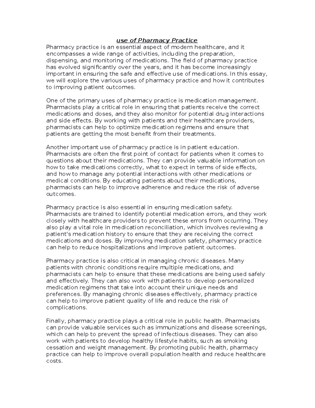 Use of Pharmacy Practice - use of Pharmacy Practice Pharmacy practice ...