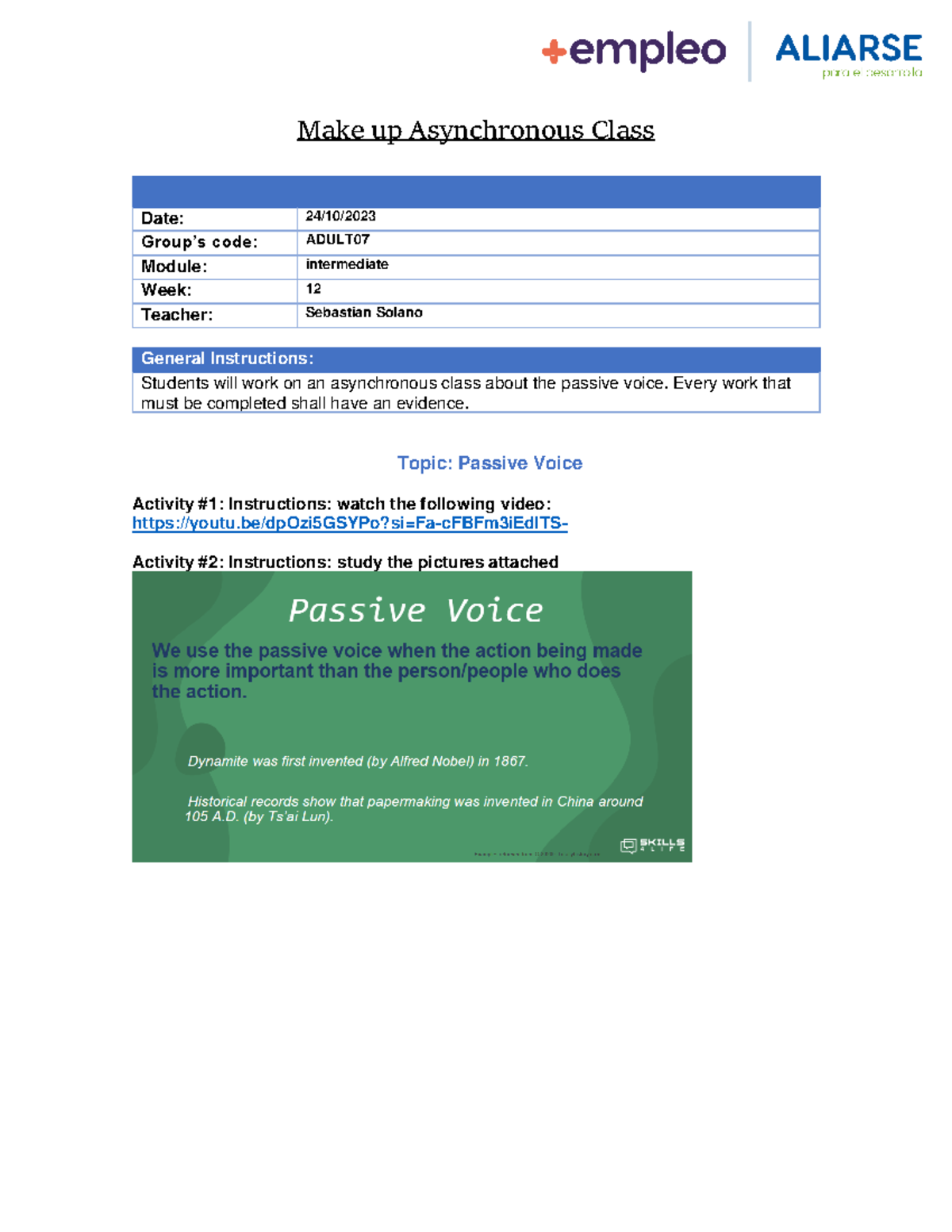 Plan de reposición asincrónico 24-10-2023 - Make up Asynchronous Class ...