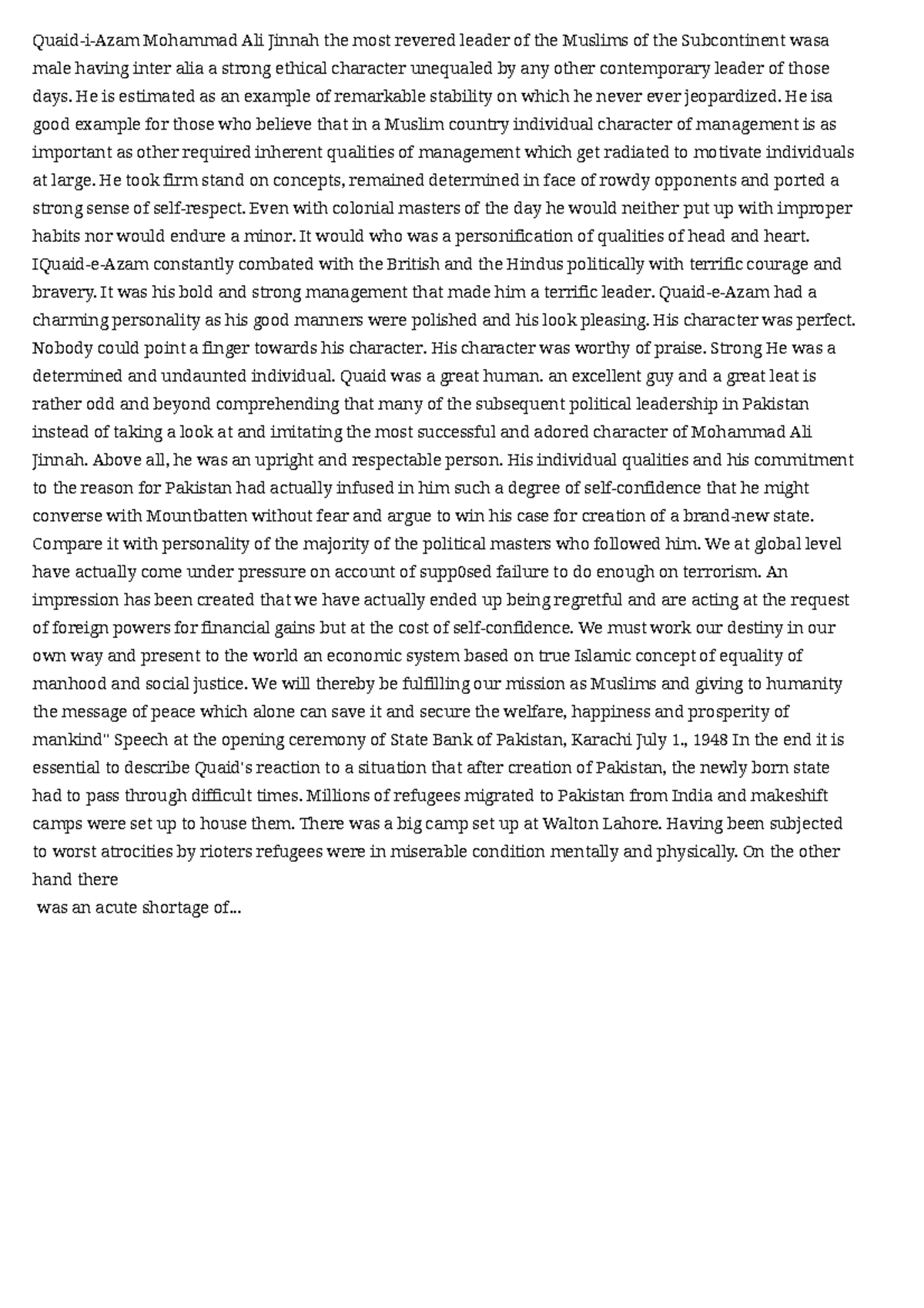 Quaid-e-Azam - It is a essay - Quaid-i-Azam Mohammad Ali Jinnah the ...