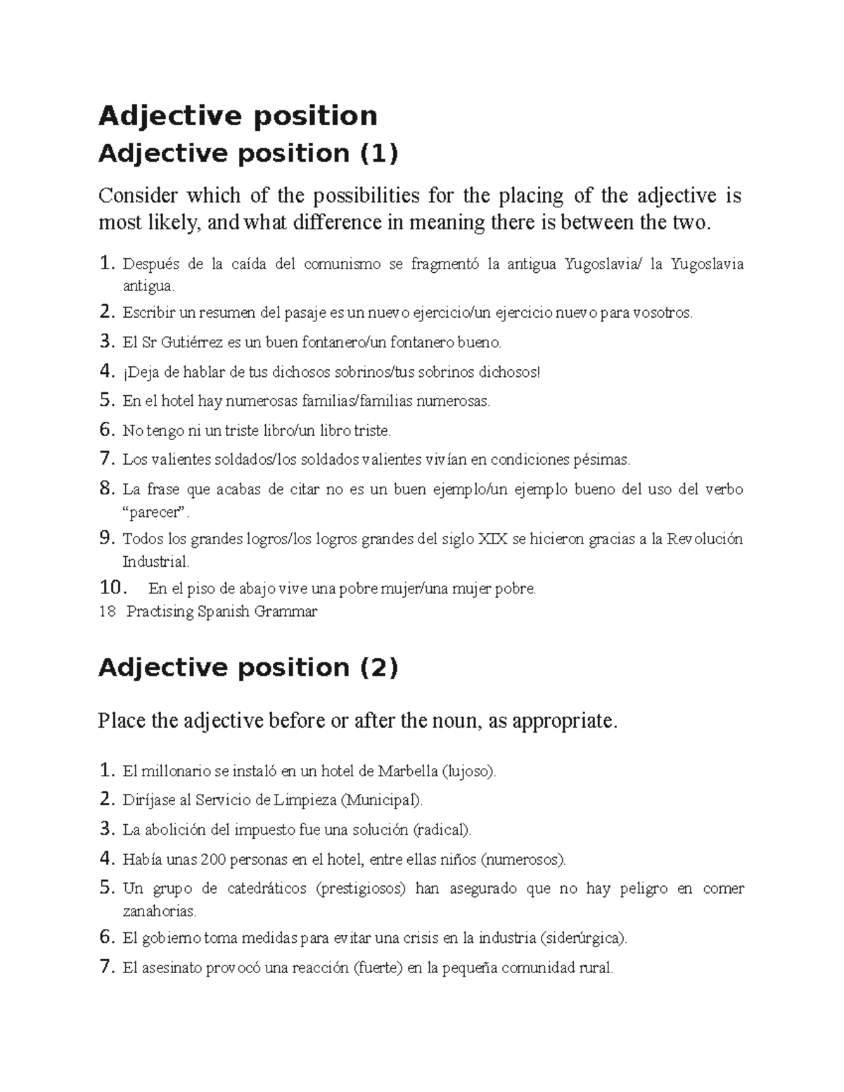 Adjective position - Lecture notes 3 - Adjective position Adjective ...