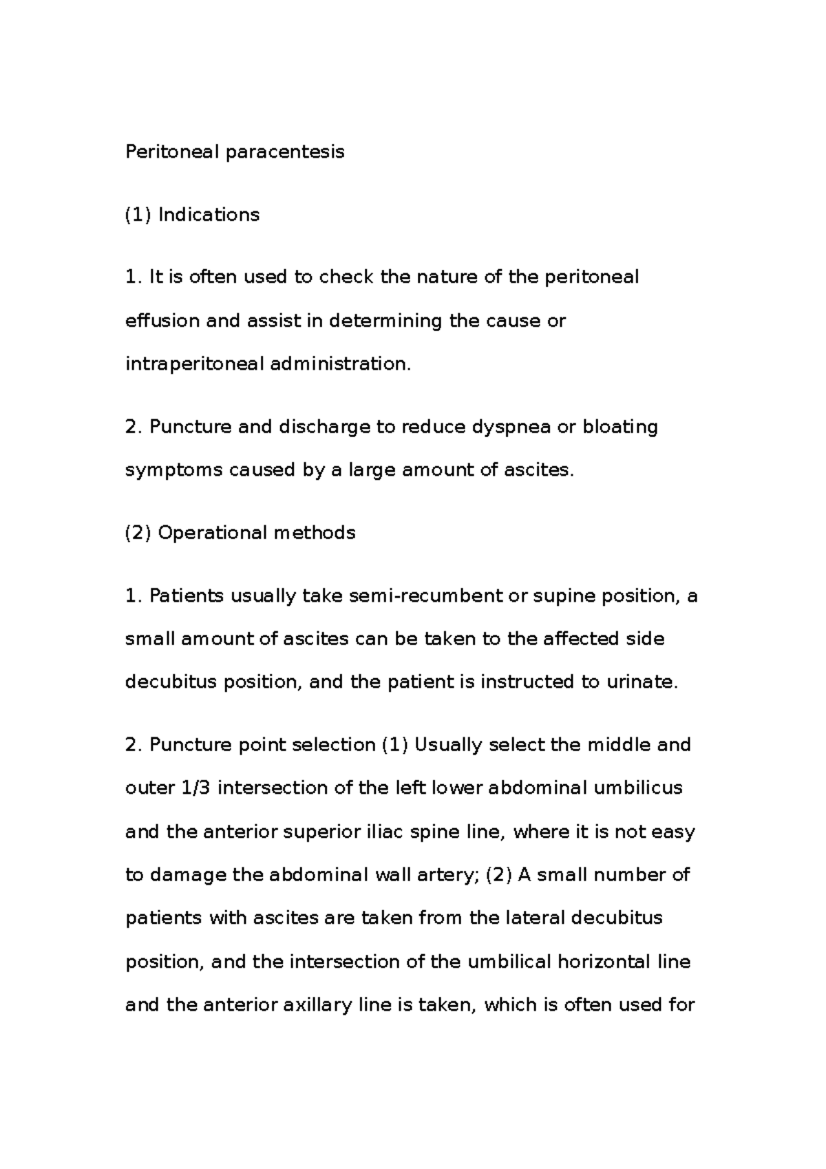 Peritoneal paracentesis NURS222 - Peritoneal paracentesis (1 ...
