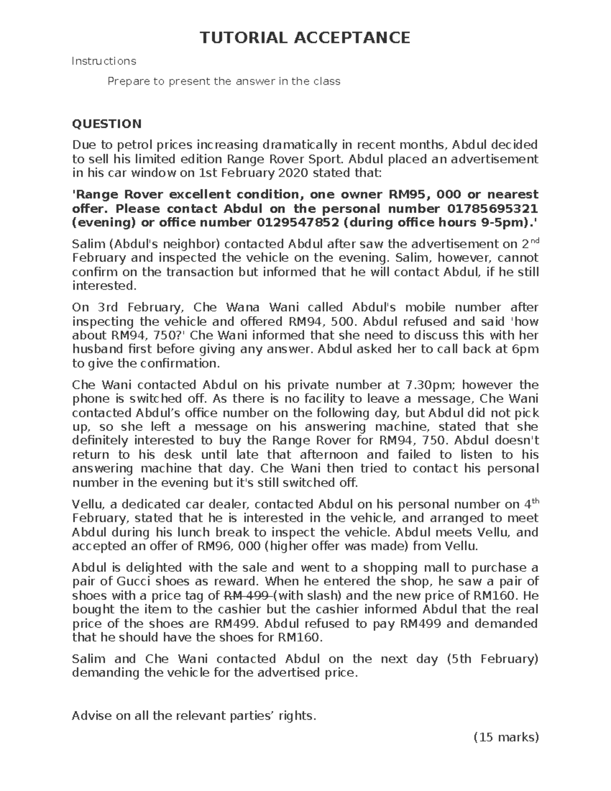 Tutorial 2 Acceptance - TUTORIAL ACCEPTANCE Instructions Prepare to ...