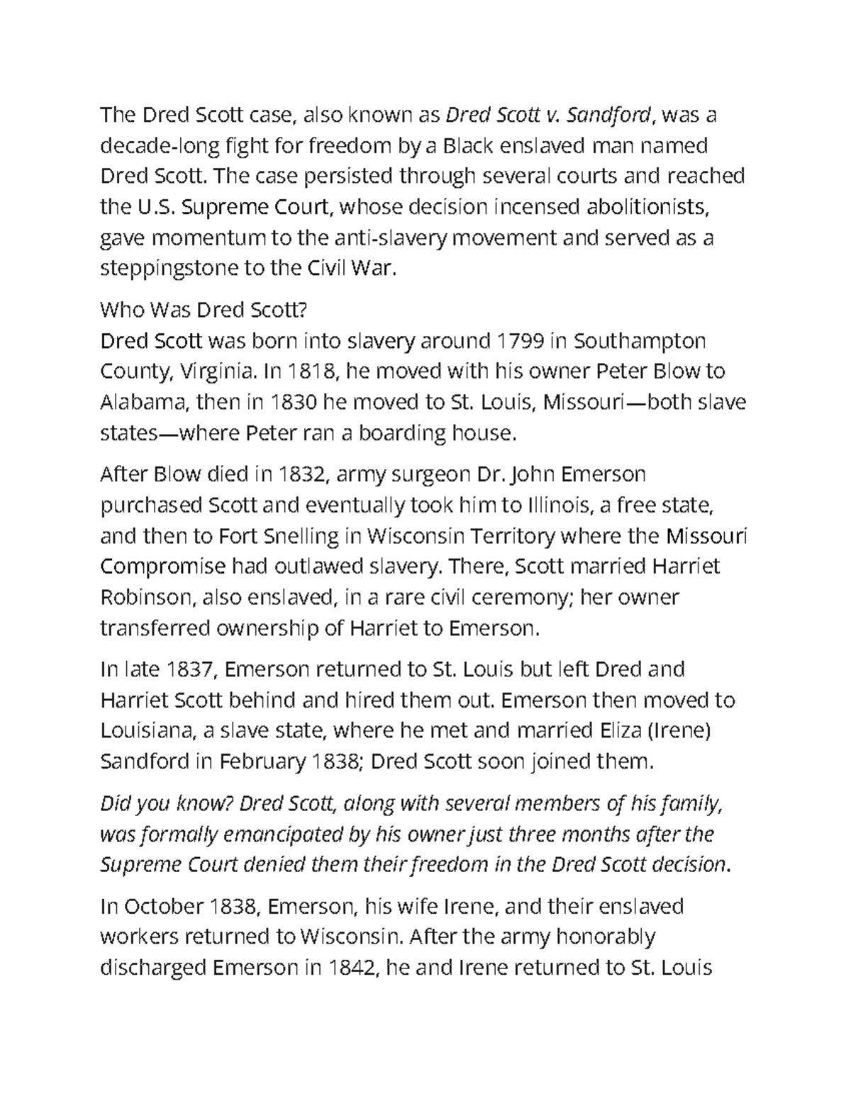 Dred Scott Notes - The Dred Scott case, also known as Dred Scott v ...