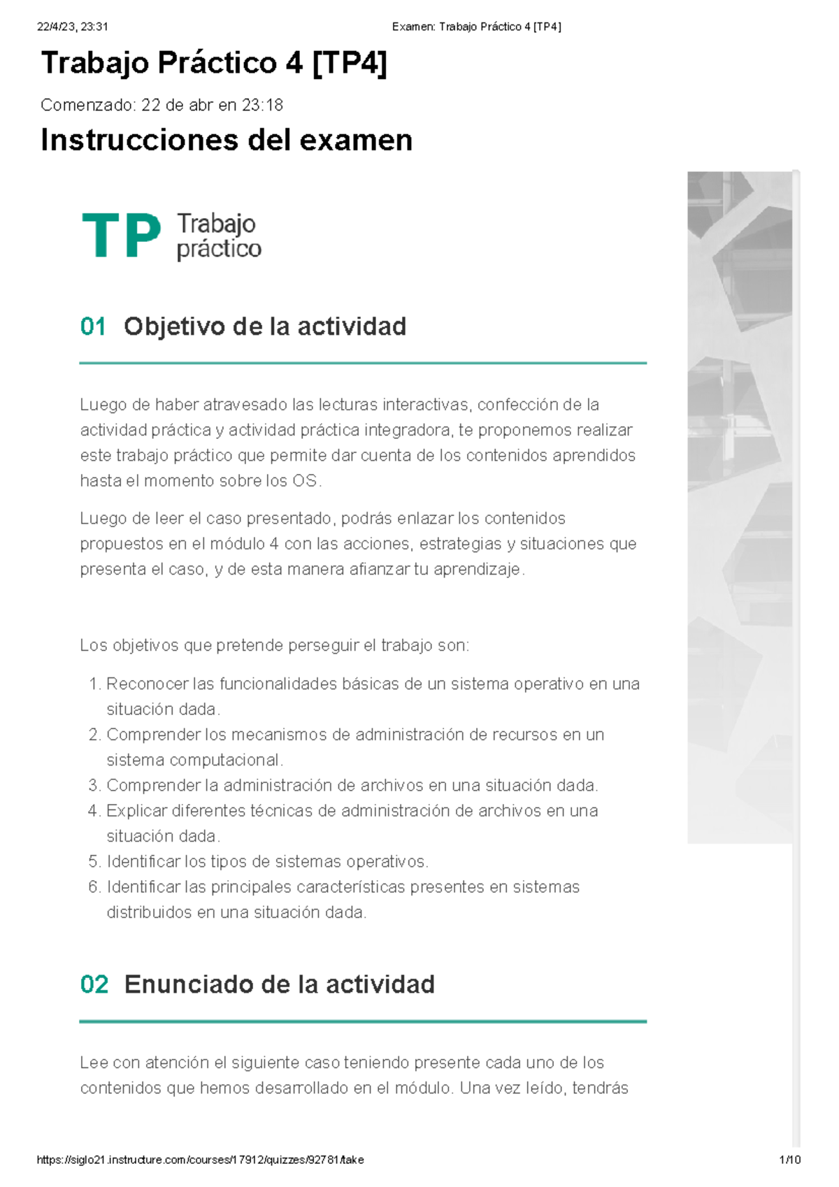 TP4 90% Sistemas Operativos - Trabajo Práctico 4 [TP4] Comenzado: 22 de abr en 23: Instrucciones ...