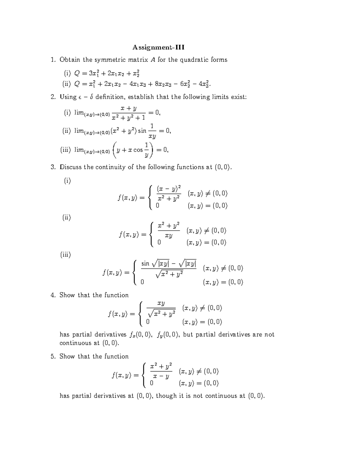 Continuity and differentiability assignment - Assignment-III Obtain the ...