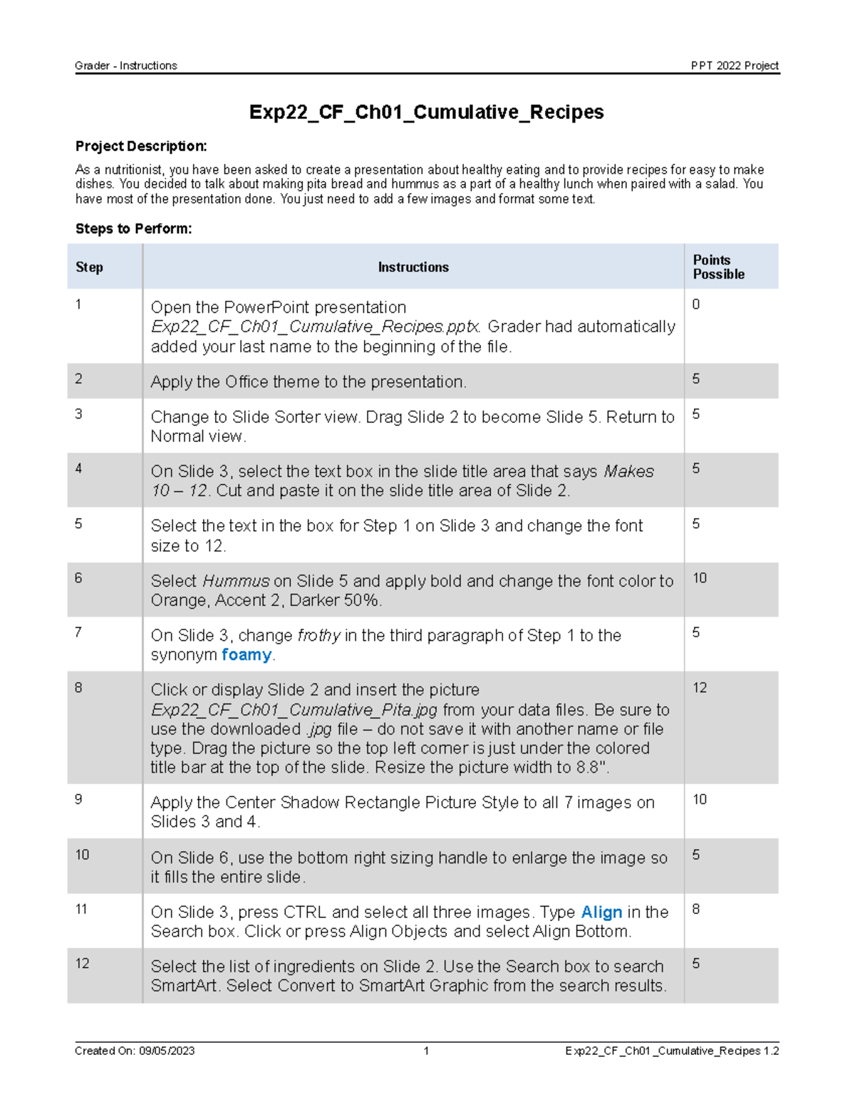 Exp22 CF Ch01 Cumulative Recipes Instructions - Grader - Instructions PPT 2022 Project - Studocu