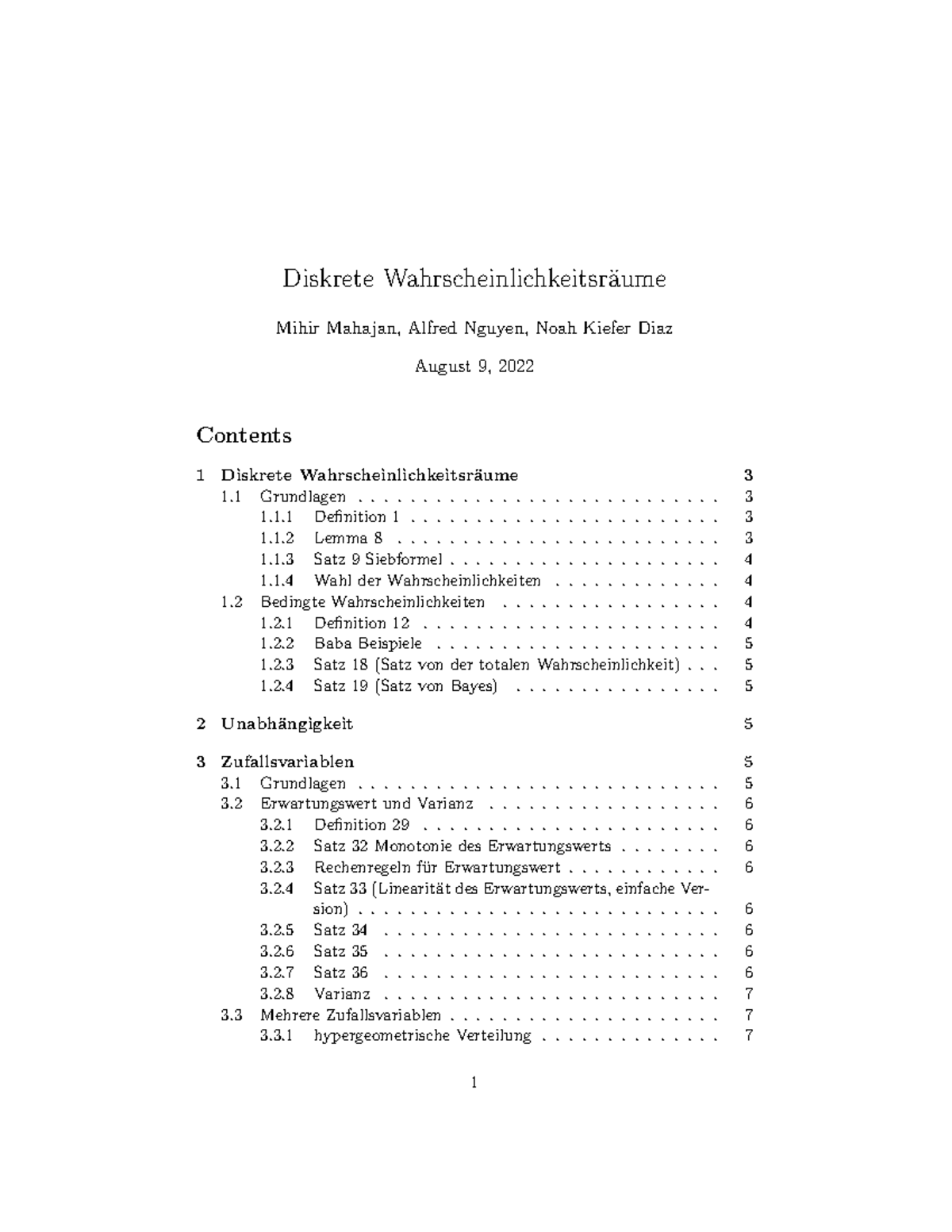 Diskrete Wahrscheinlichkeitsräume - Funktion) 6 Bernoulliverteilung 6 ...