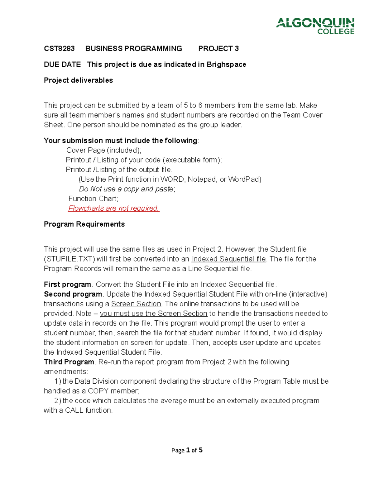 CST 8283 Project 3 - CST8283 BUSINESS PROGRAMMING PROJECT 3 DUE DATE This project is due as ...
