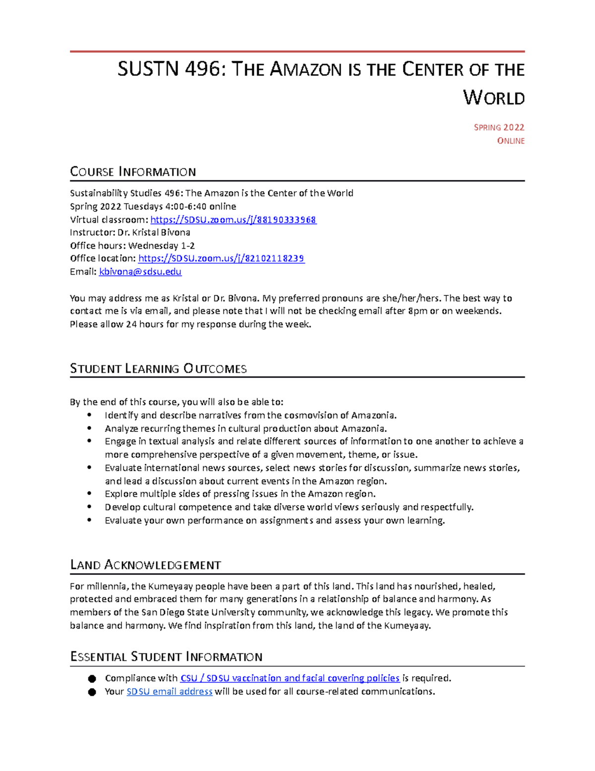 SUST 496 - Syllabus and descriptions - SUSTN 496: THE AMAZON IS THE ...