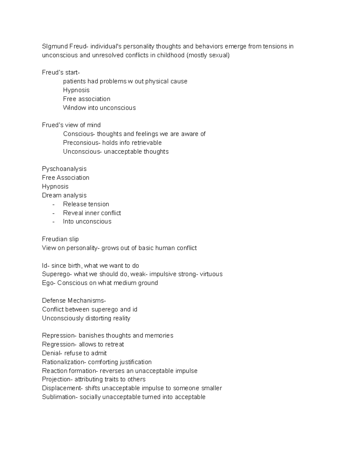 Pysch Notes Freud - SIgmund Freud- individual's personality thoughts ...