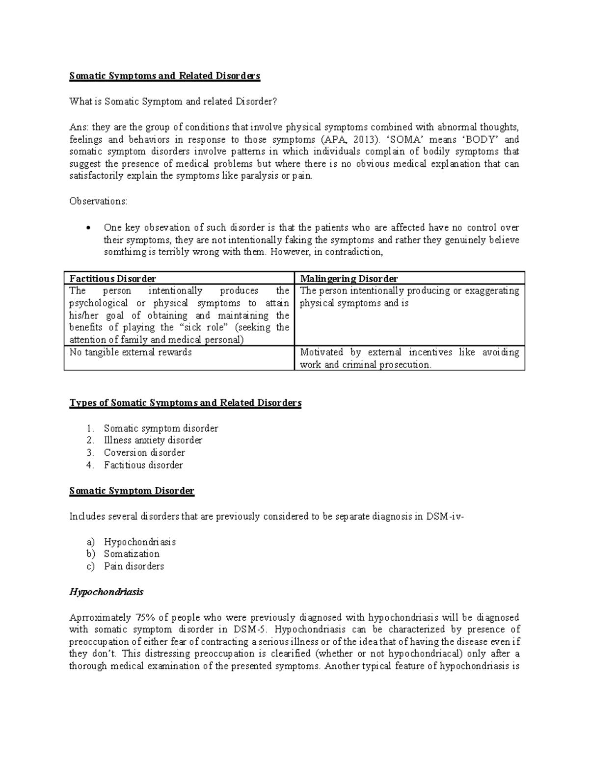 Somatic Symptoms and Related Disorders - „SOMA‟ means „BODY‟ and ...