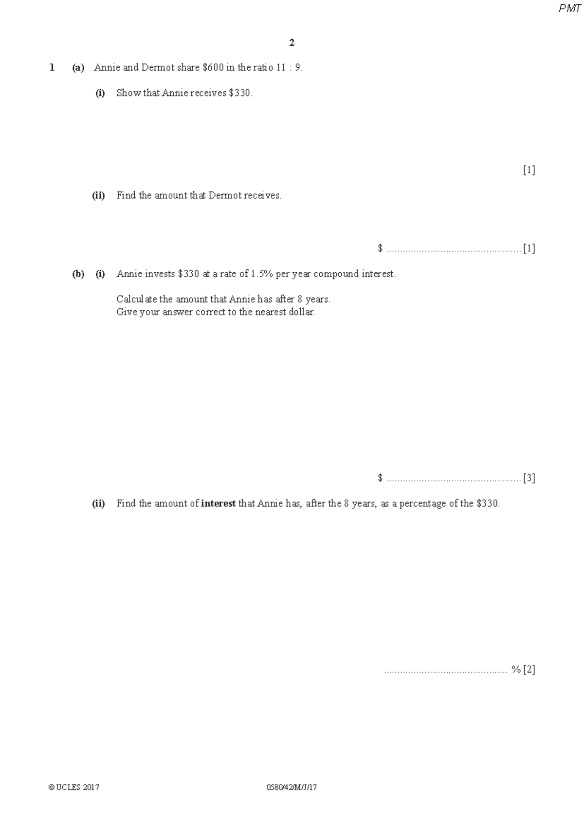 Homework p4 - Good - 2 © UCLES 2017 0580/42/M/J/ 1 (a) Annie and Dermot ...
