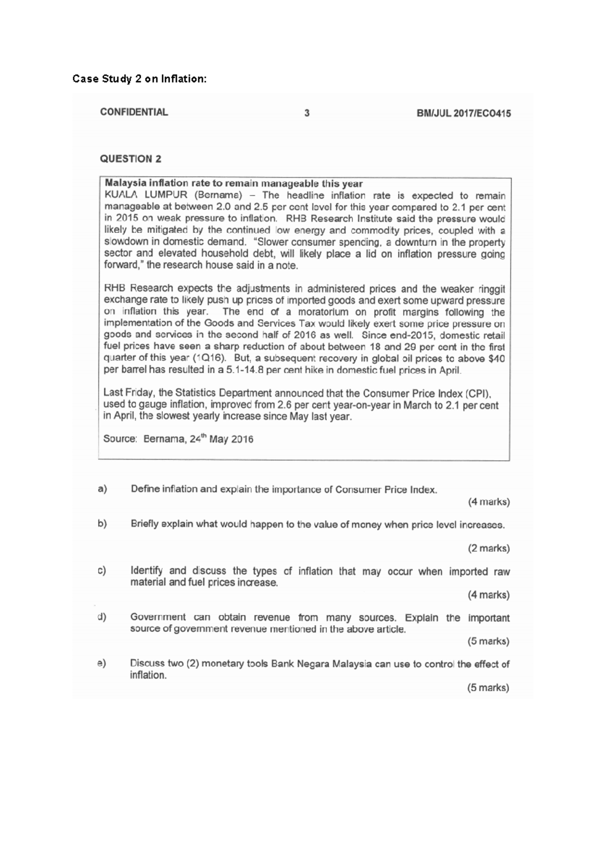 Case Study 2 on Inflations eco120 - Principles of Economic - Case Study ...