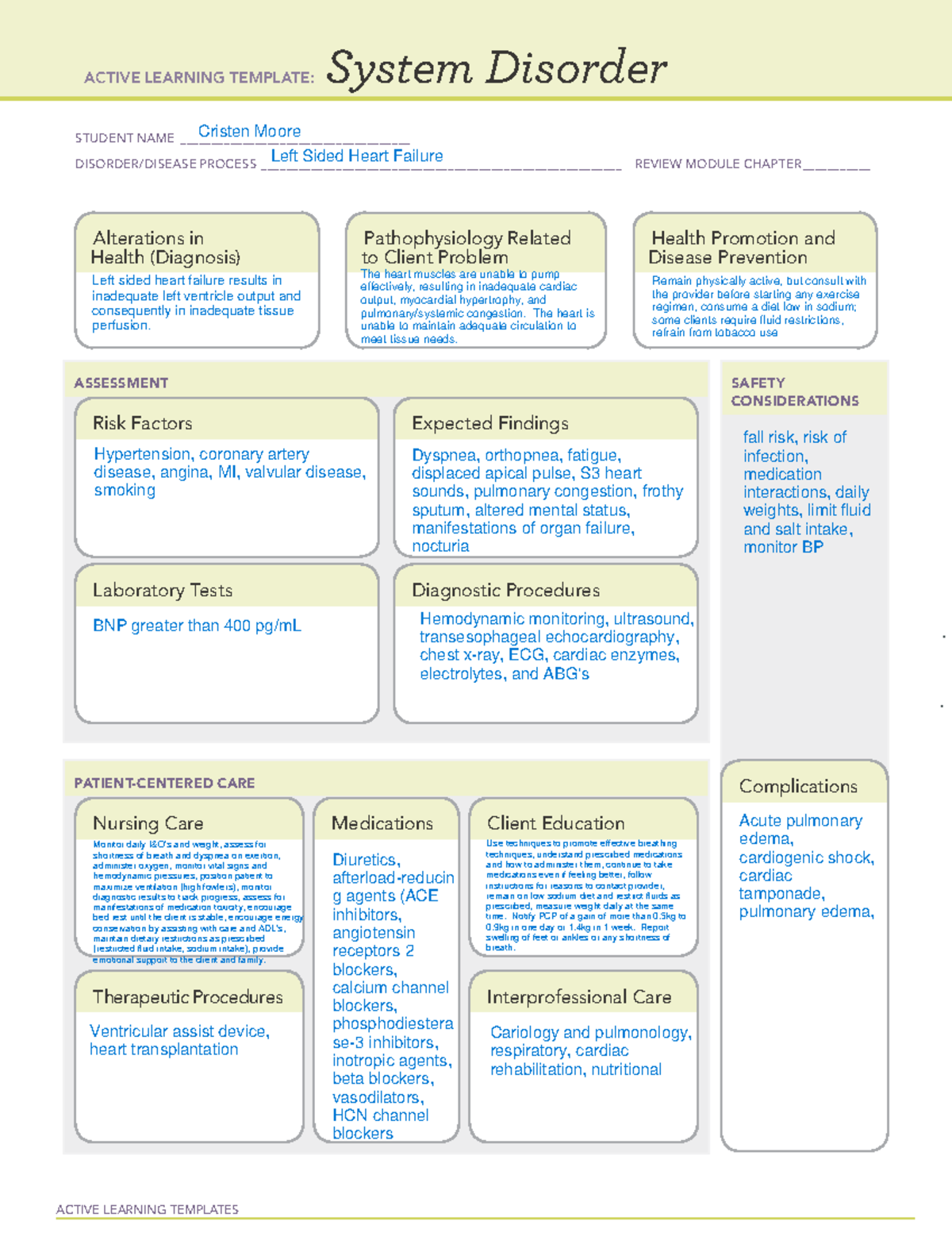 L. sided HF system disorder - ACTIVE LEARNING TEMPLATES System Disorder ...