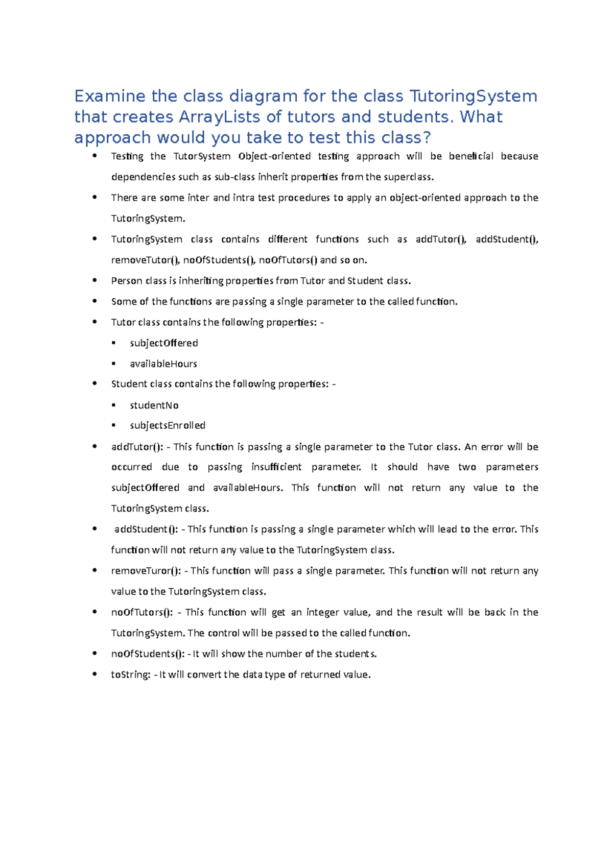 Software Testing Lab 4 - Lecture notes 1-5 - Examine the class diagram ...