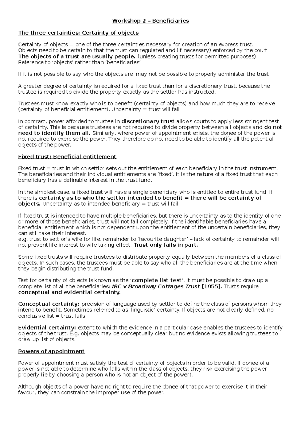 Workshop 2 - Beneficiaries - Workshop 2 – Beneficiaries The three certainties: Certainty of ...