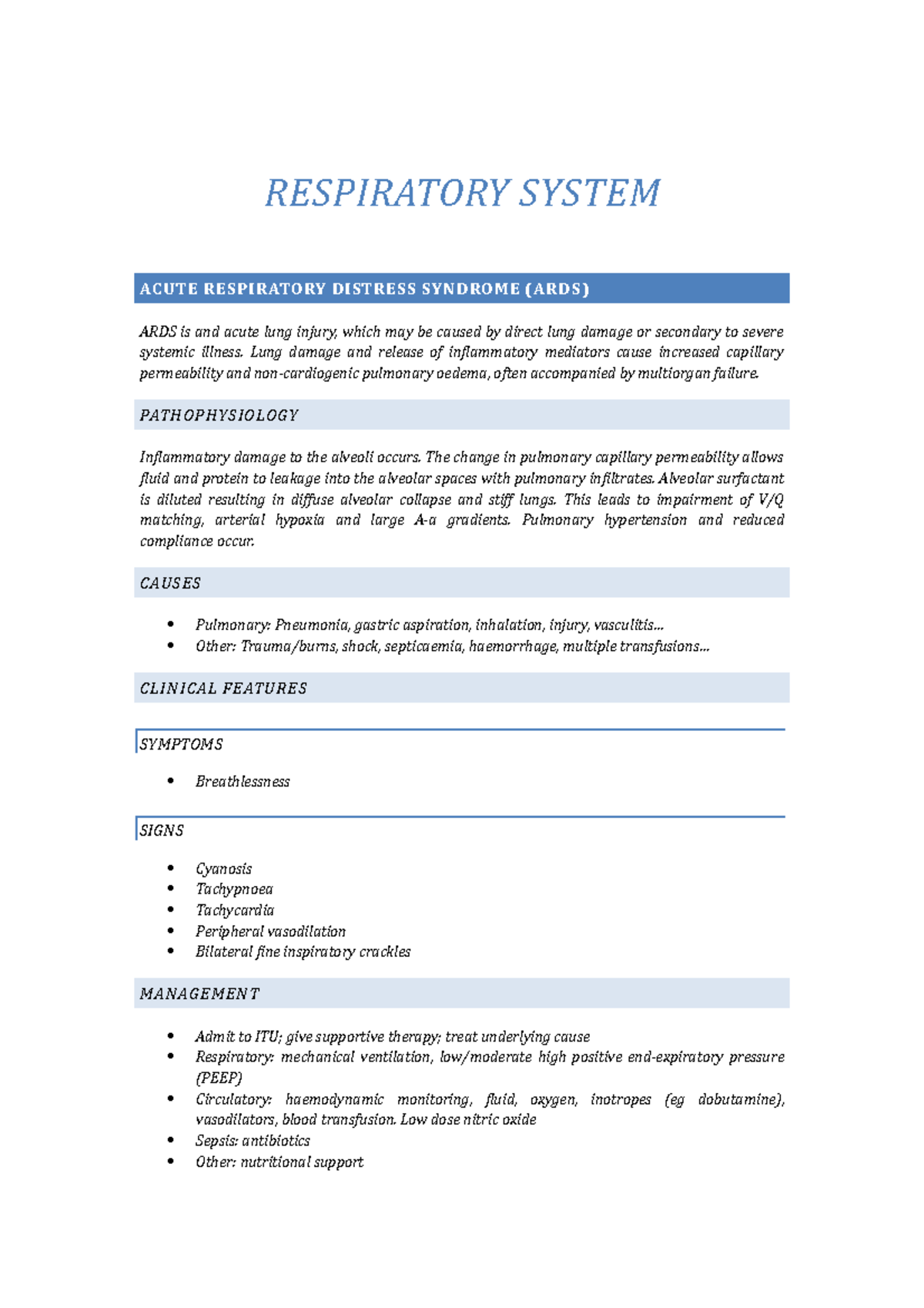 Diseases of the Respiratory System for dundee students - RESPIRATORY ...