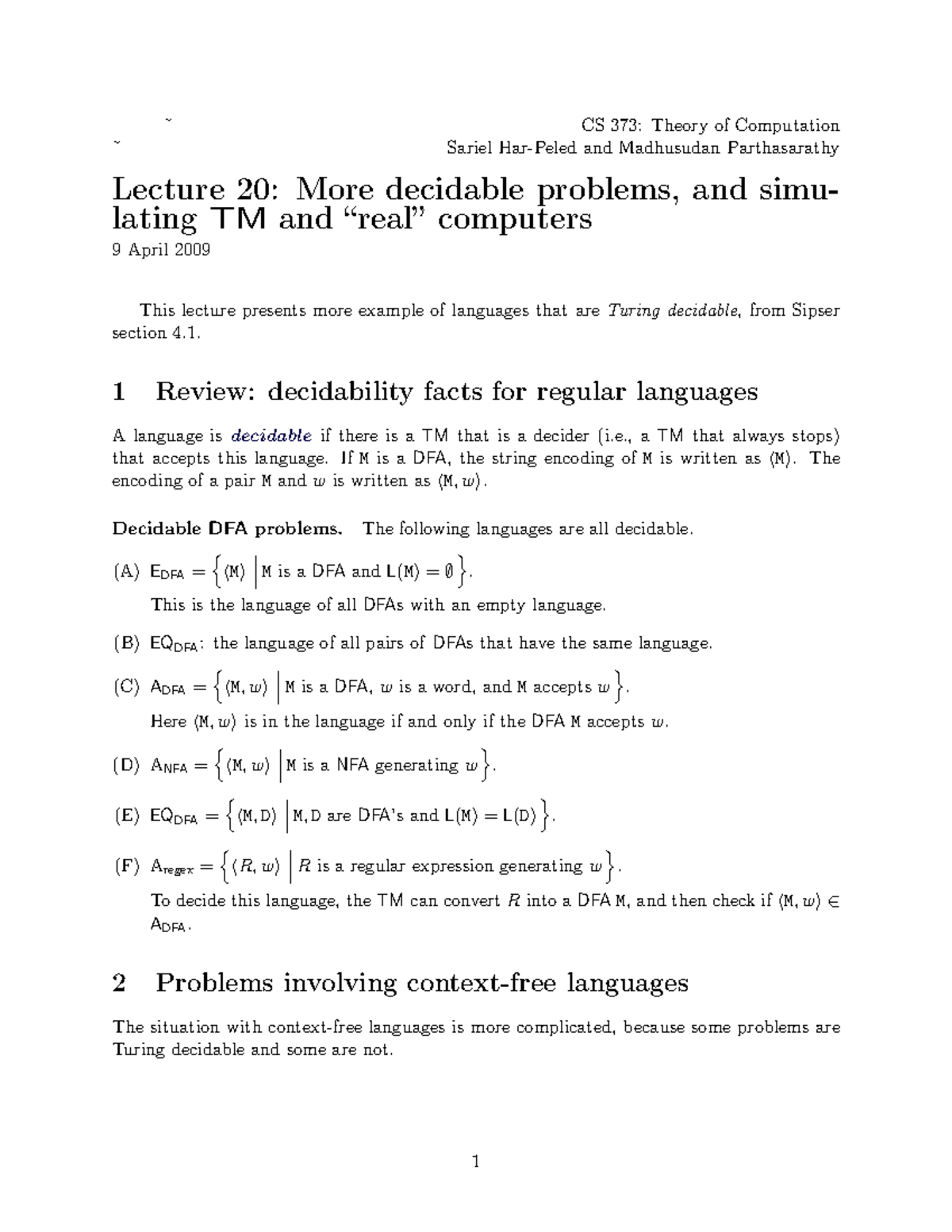Theory Of Automata And Formal Languages ̃ Cs 373 Theory Of
