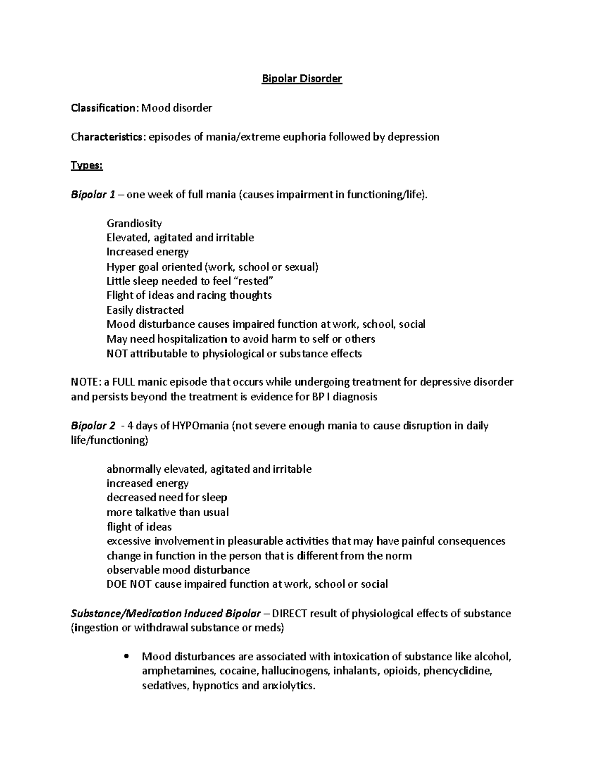 Bipolar Disorder - Notes - Essentials of Psychiatric Mental Health ...
