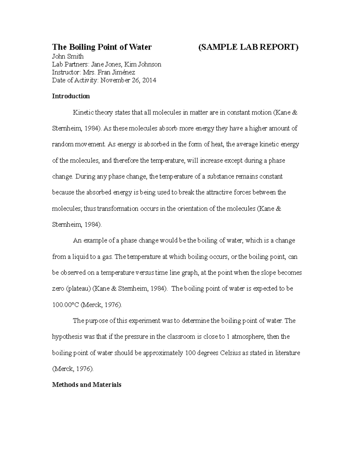 Lab Sample for dna molecules - The Boiling Point of Water (SAMPLE LAB ...