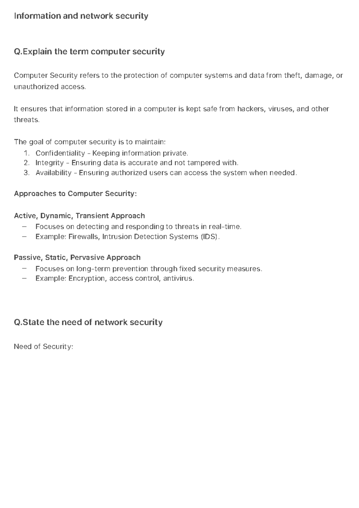 Information and network security - 1. 2. 3. – – – – Information and network security Q the term ...