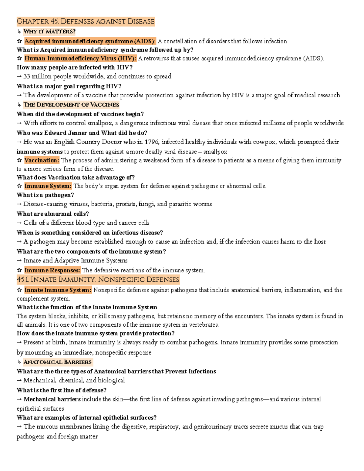 Chapter 45 Defenses Against Disease - Chapter 45. Defenses against ...