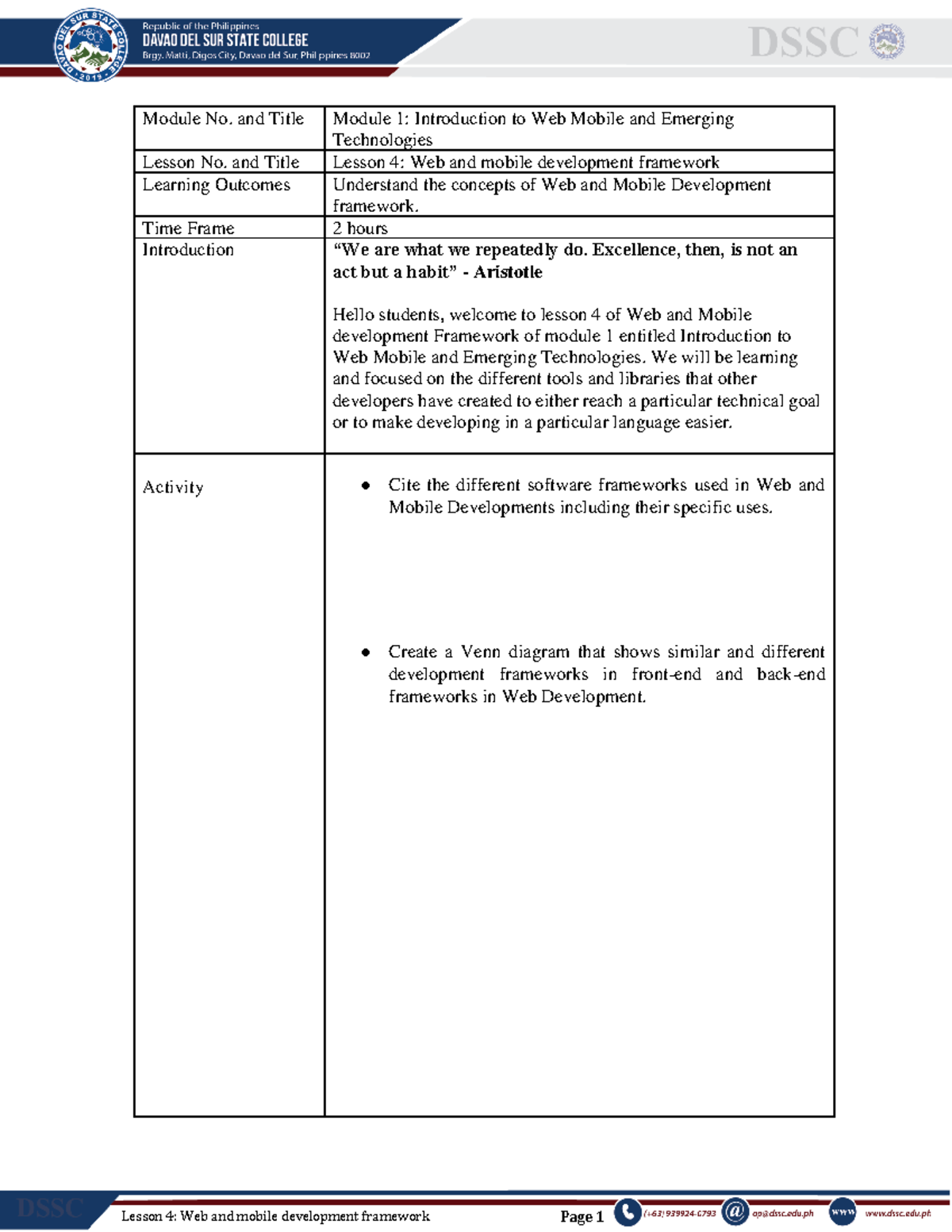 Lesson 4 Web and mobile development framework - Module No. and Title ...
