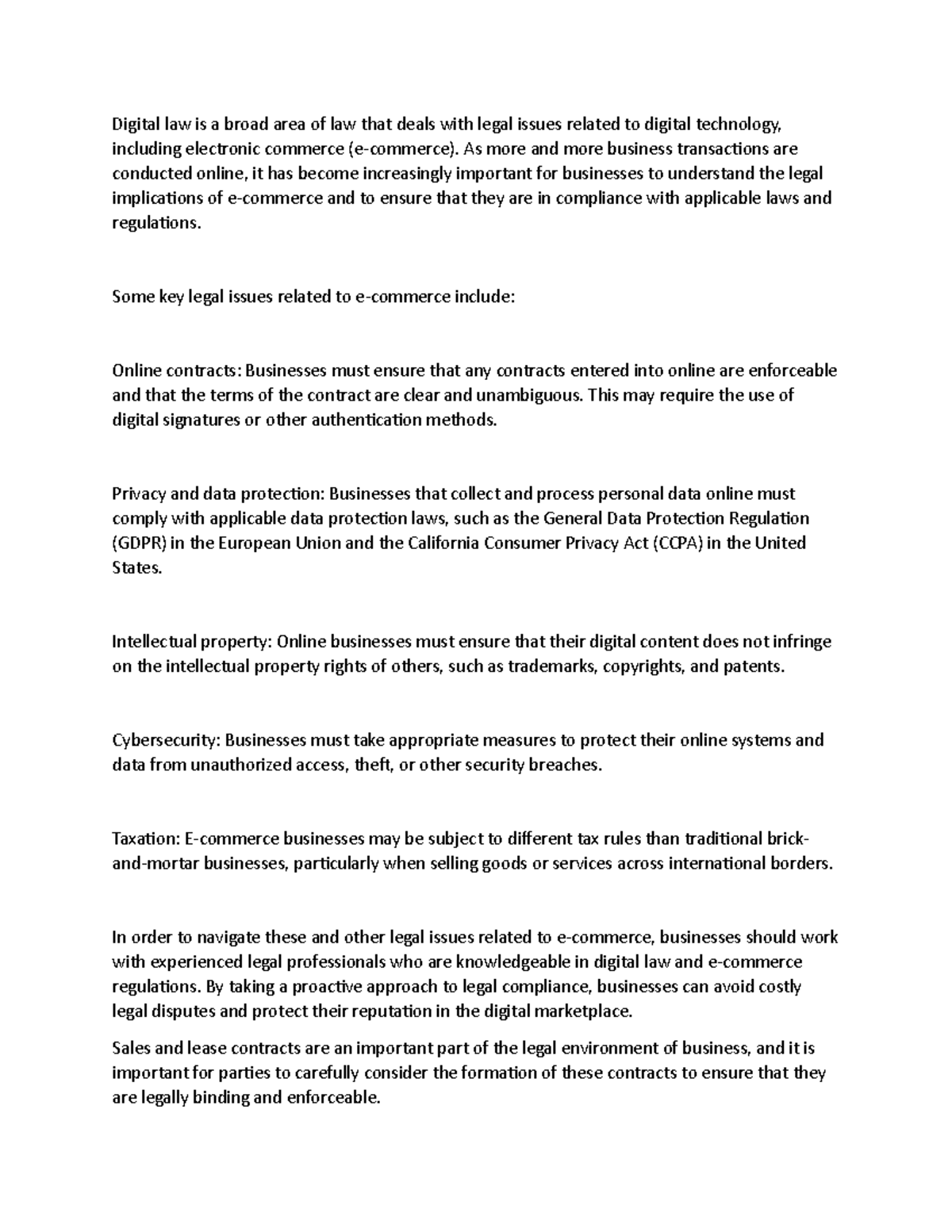 B3 - Notes on digital law and e-commerce and on formation of sales and ...