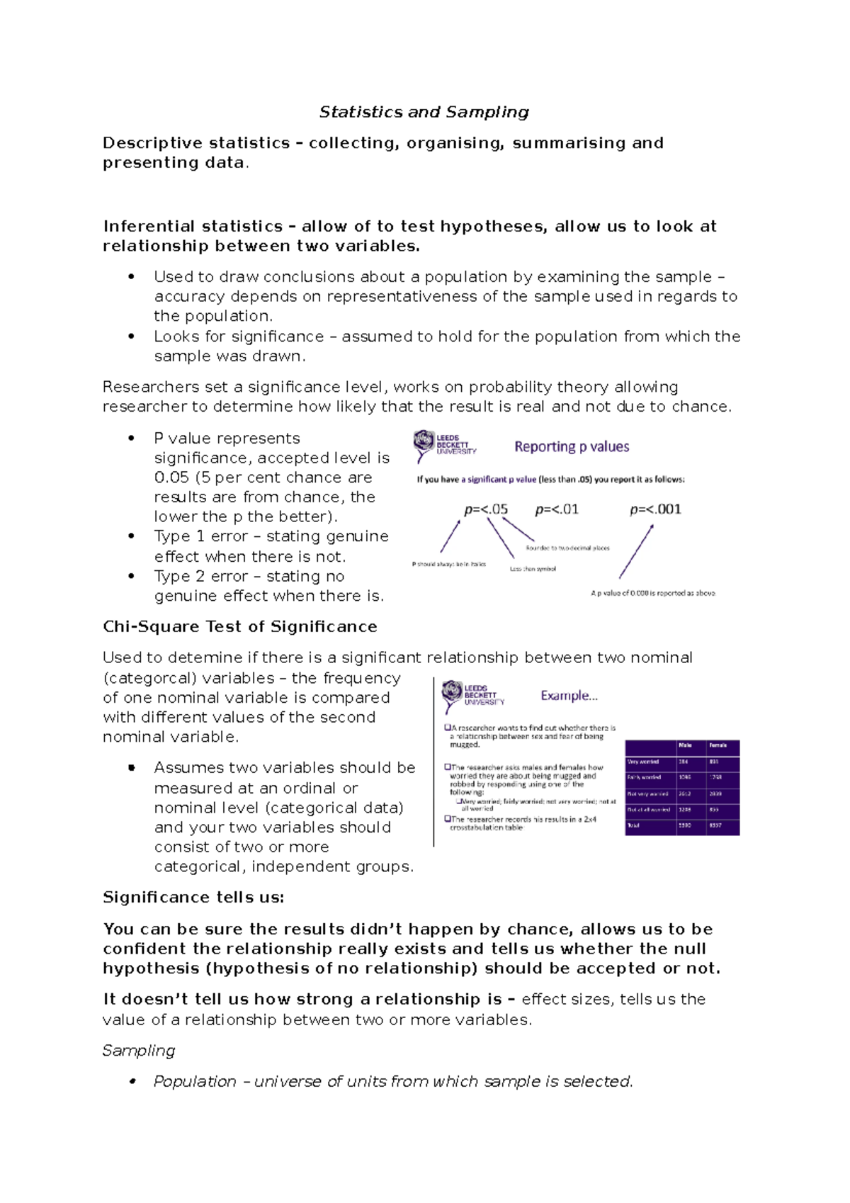 Statistics and Sampling - Statistics and Sampling Descriptive ...