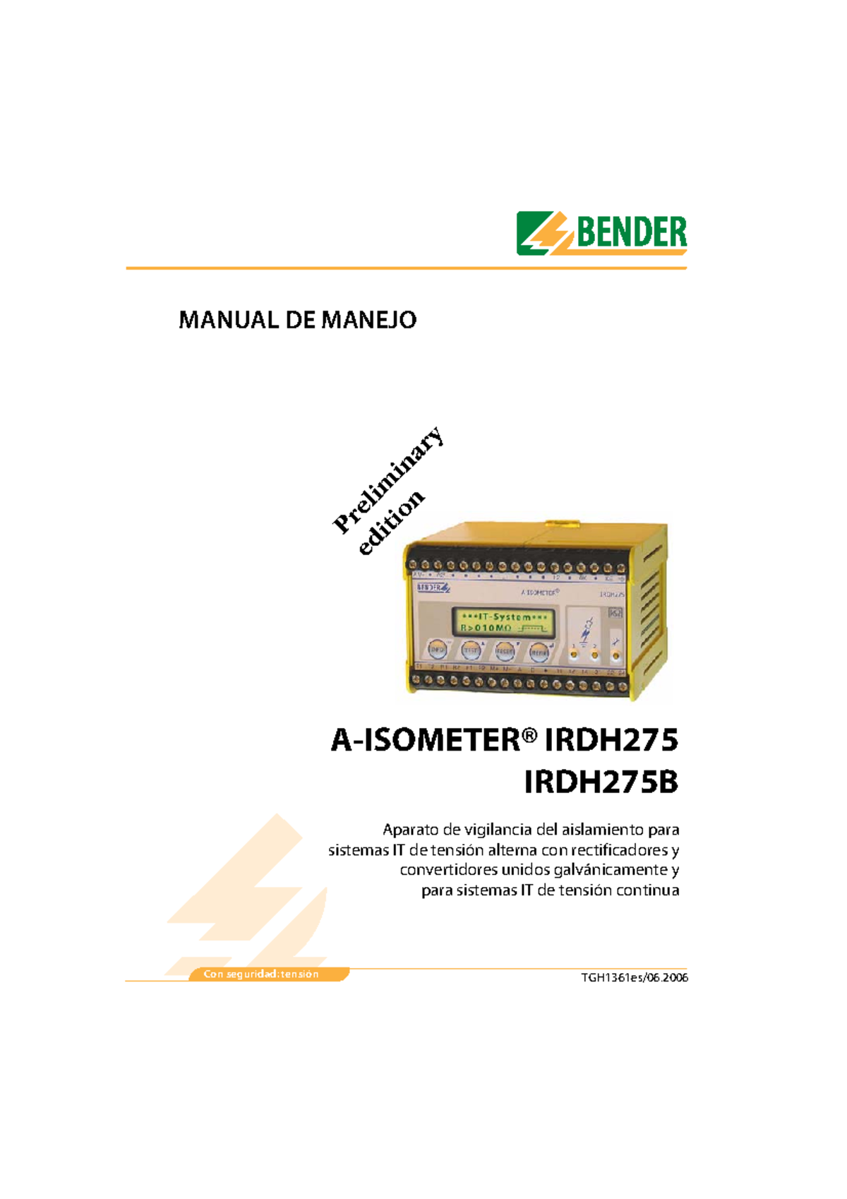 Bender IRDH275 - MANUALES - MANUAL DE MANEJO A-ISOMETER® IRDH IRDH275B ...