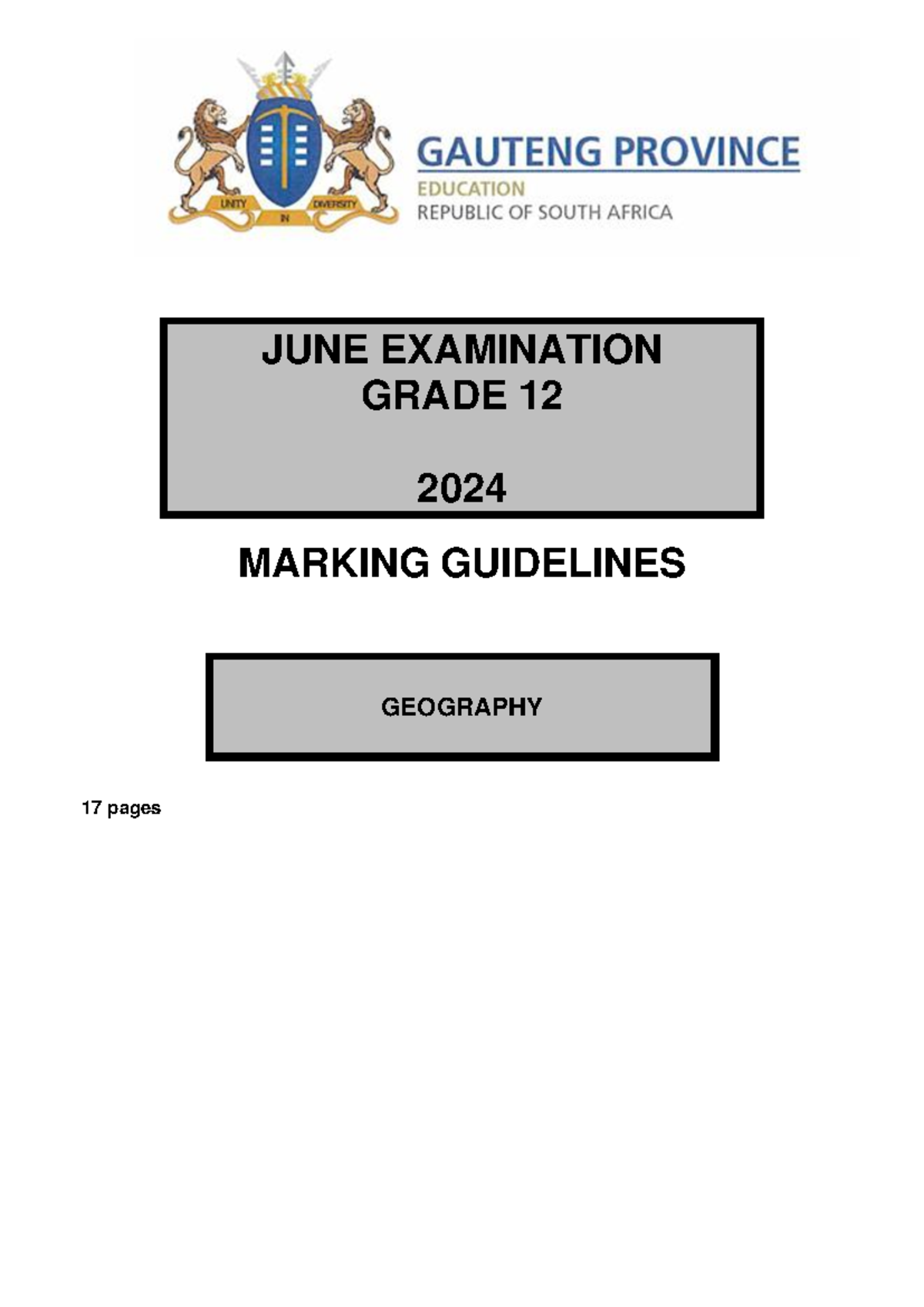 Official Gr 12 Geography Eng Memo - JUNE EXAMINATION GRADE 12 2024 MARKING GUIDELINES GEOGRAPHY ...