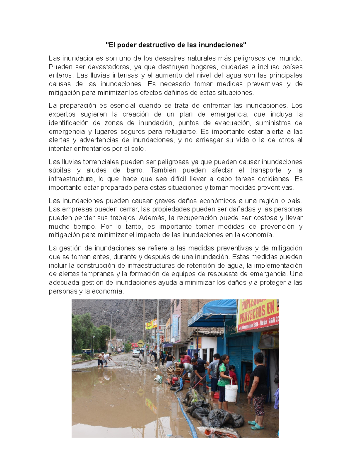 Lectura sobre lluvia e inuncaciones - "El poder destructivo de las ...