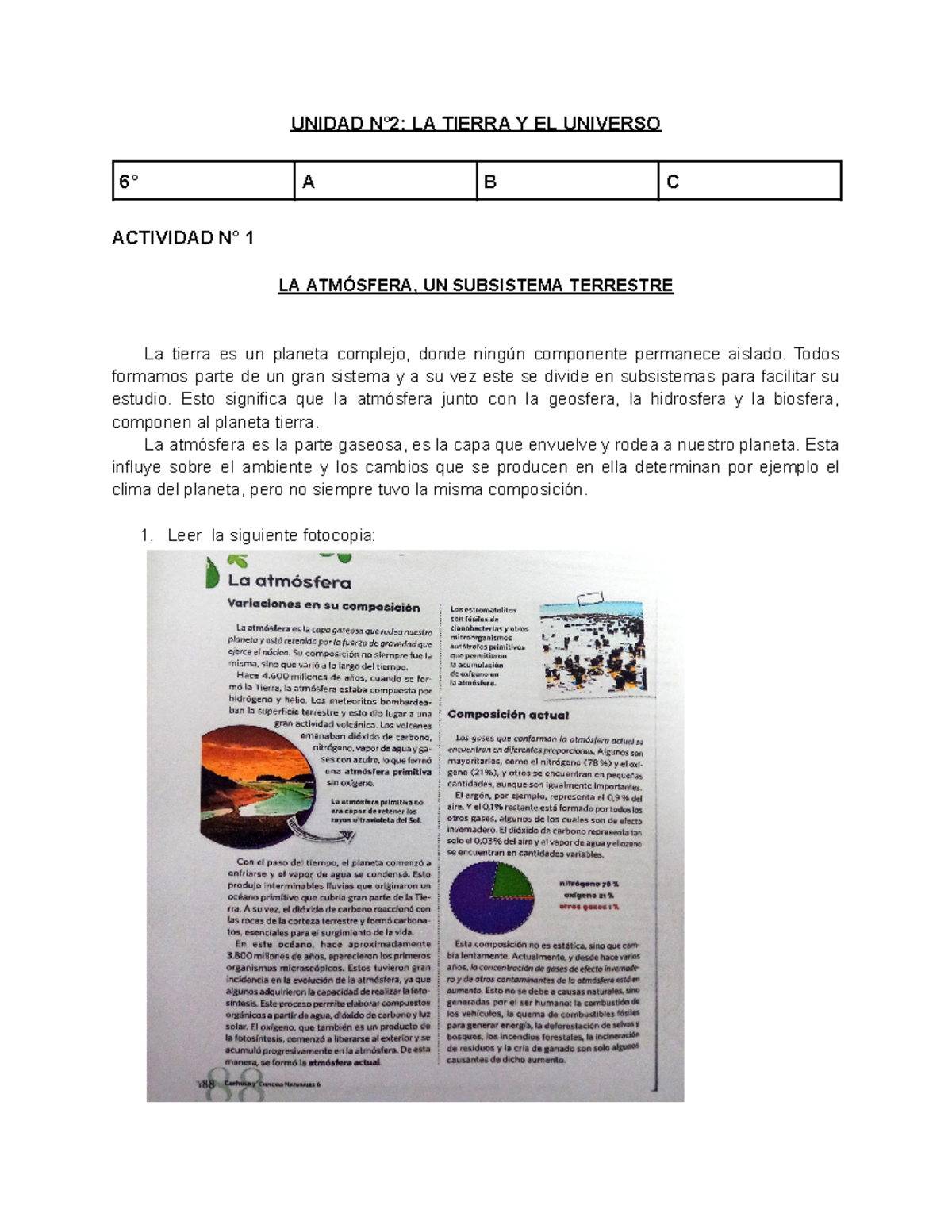 La atmósfera como subsistema - UNIDAD N°2: LA TIERRA Y EL UNIVERSO 6° A ...