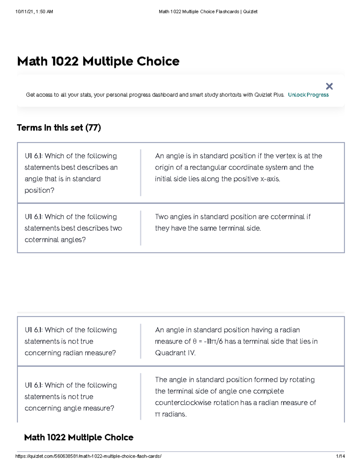 Math 1022 Multiple Choice Flashcards - Unlock Progress Terms in this ...