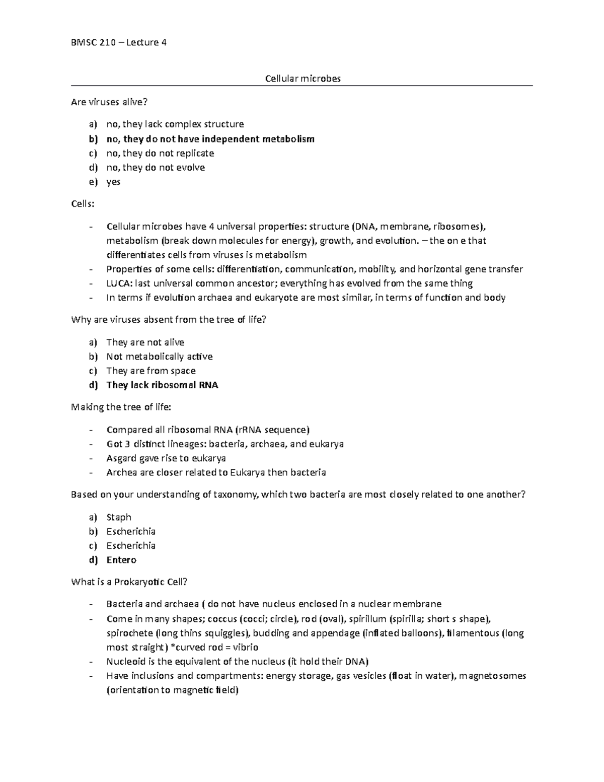 4 - Cellular microbes - GENERAL - BMSC 210 – Lecture 4 Cellular microbes Are viruses alive? a ...