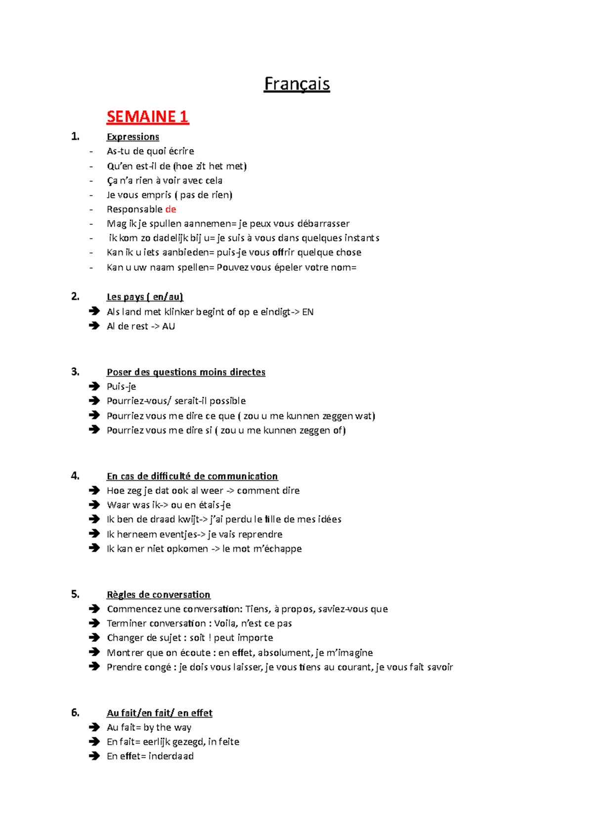 Francais - Communication français - Français SEMAINE 1 1. Expressions ...