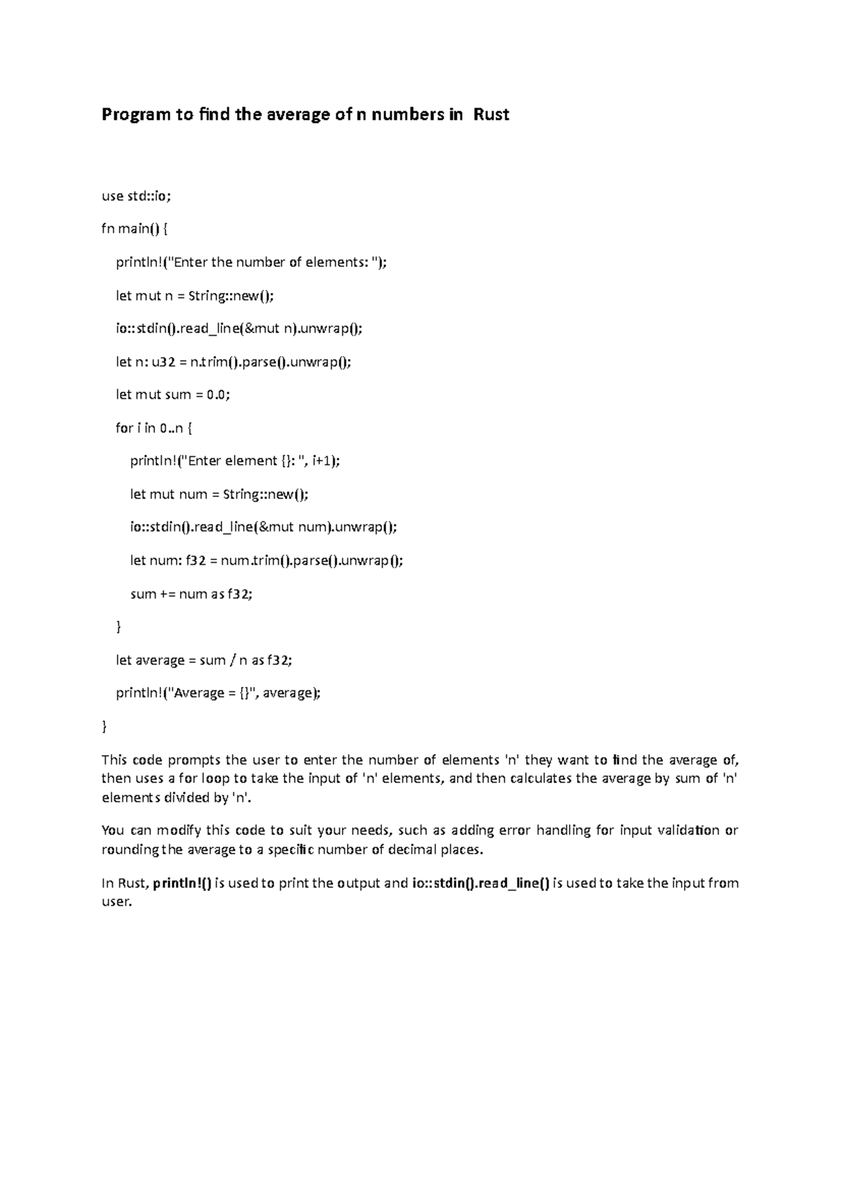 Average-Rust - Finding average of n numbers using Rust - Program to find the average of n ...