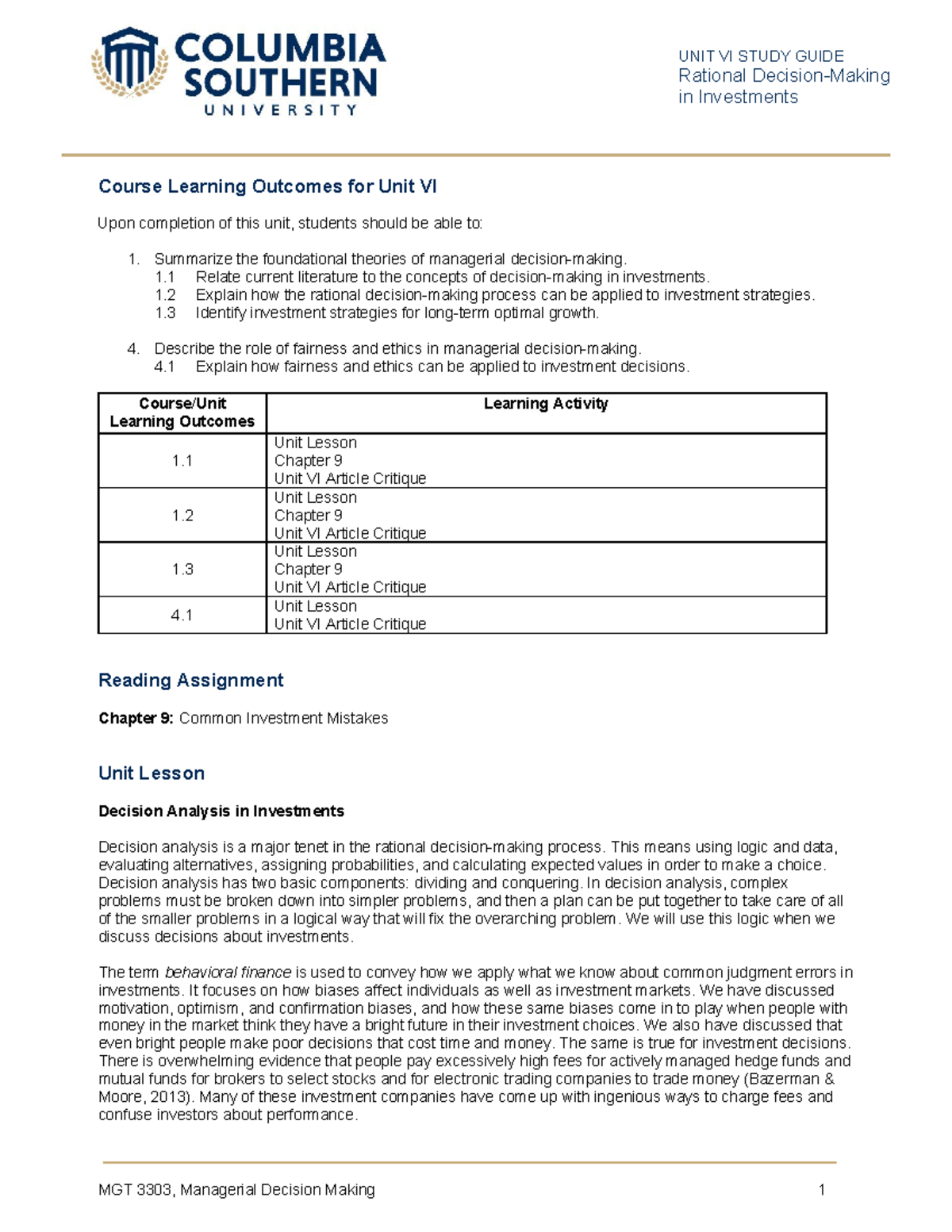 Unit VI - Study Guide - Course Learning Outcomes for Unit VI Upon ...