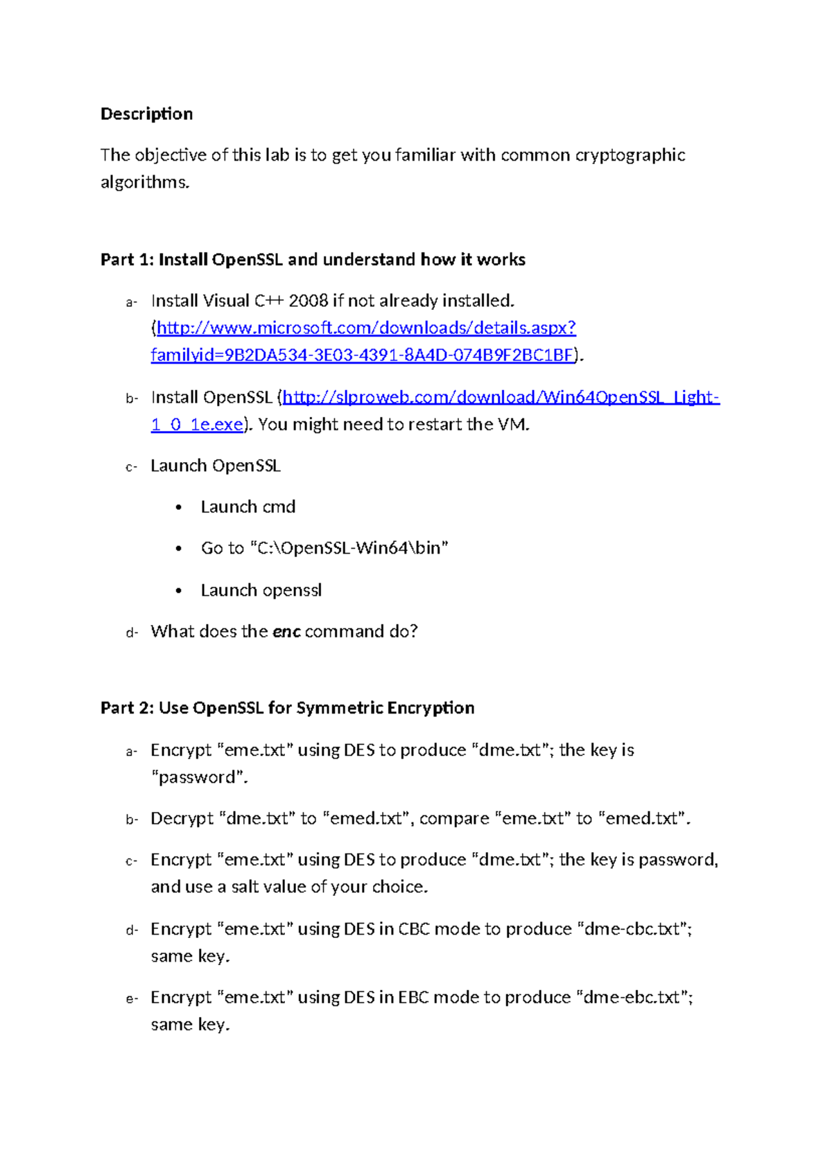 Cryptography Lab - In the name - Description The objective of this lab ...