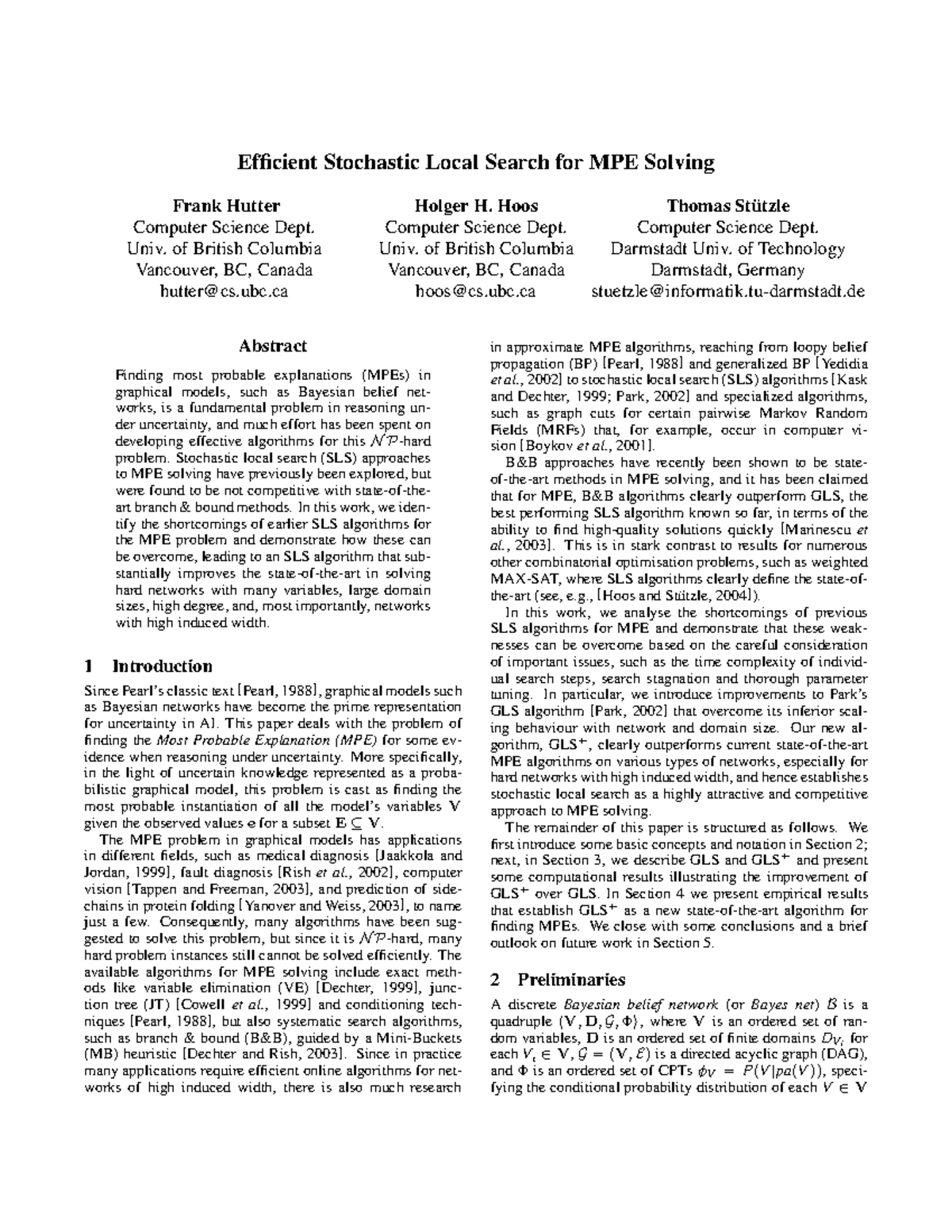 Efficient Stochastic Local Search for MPE Solving - Univ. of British Columbia Vancouver, BC ...