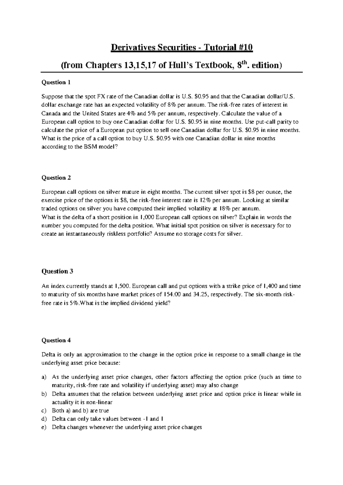Tutorial 10 Question Preparation - Derivatives Securities - Tutorial ...