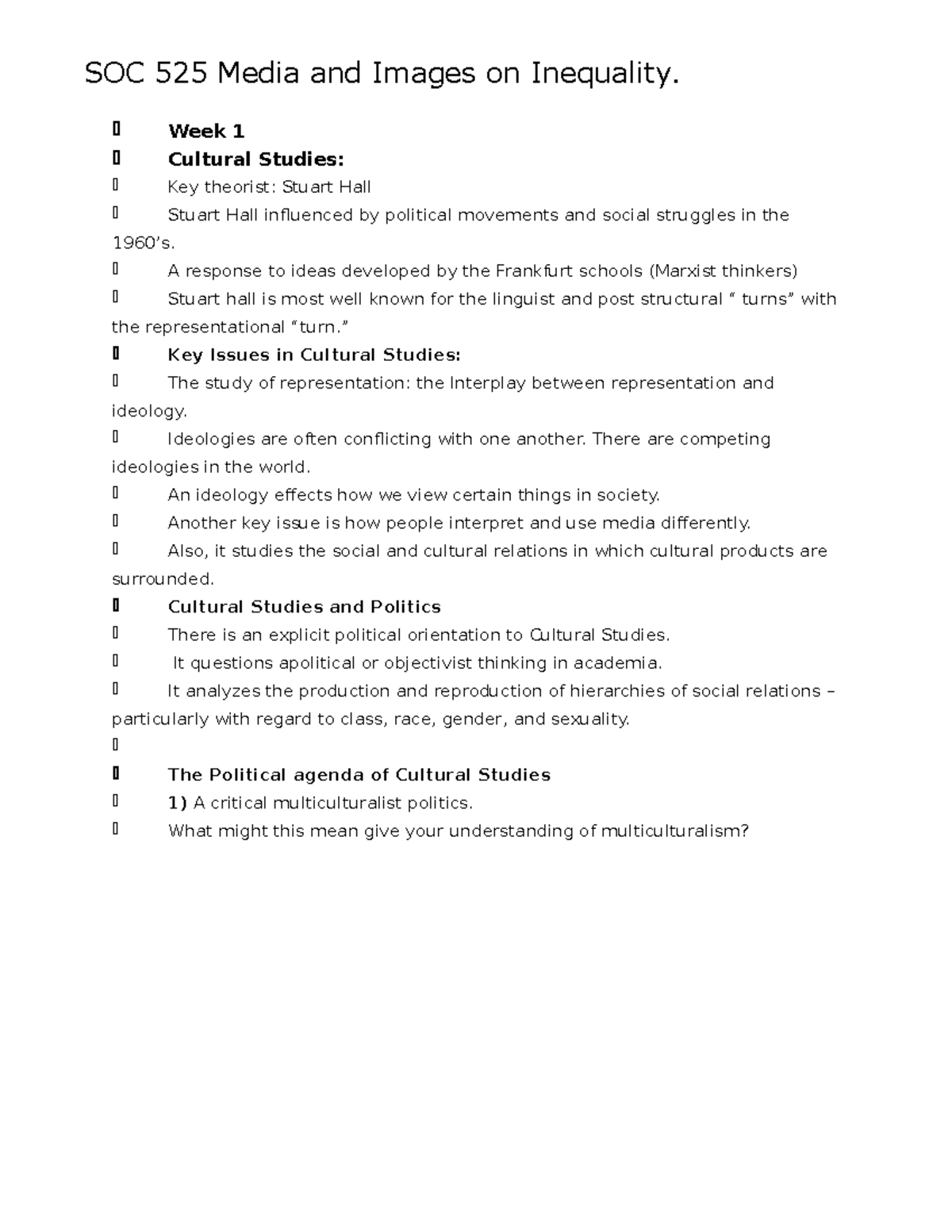 Soc 525 Media and Images On Inequality - Week 1 Cultural Studies: Key ...