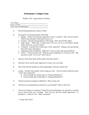 Dance Performance Critique - THTR 1020 - Studocu