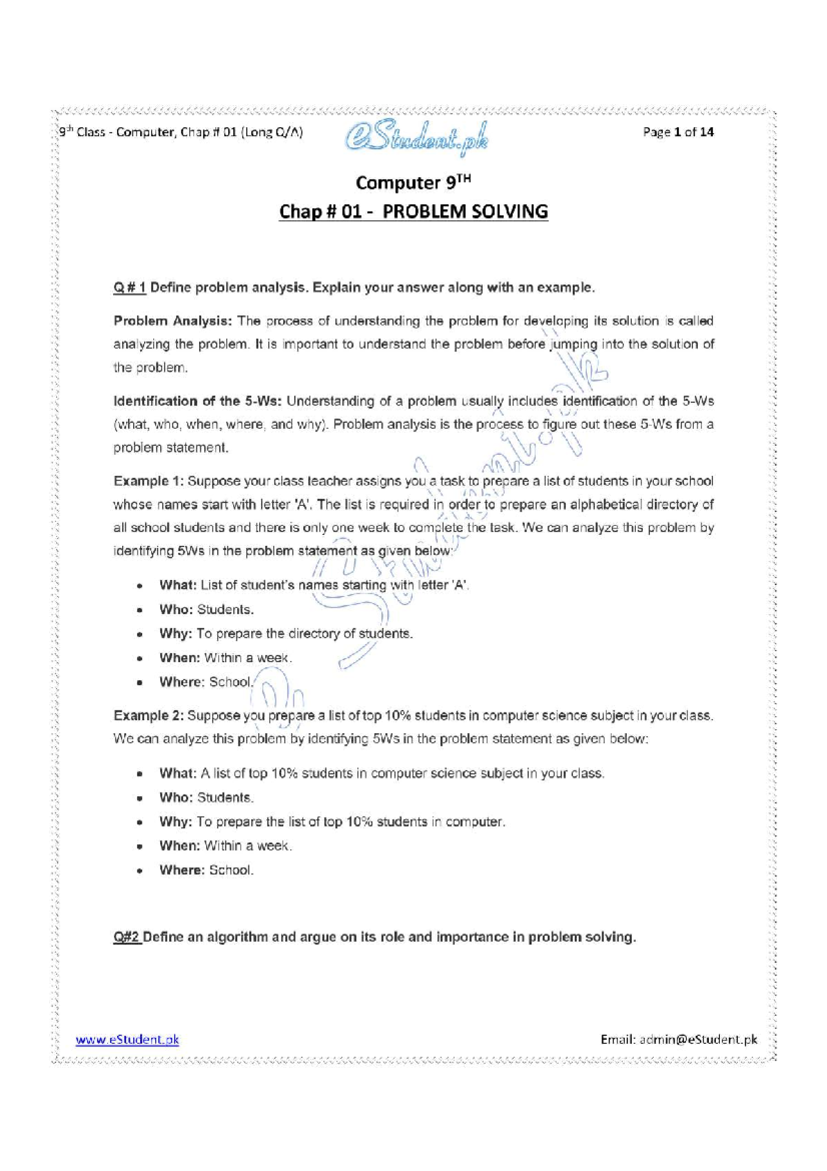 Long question class 9th 1-6 - Financial Management - Studocu