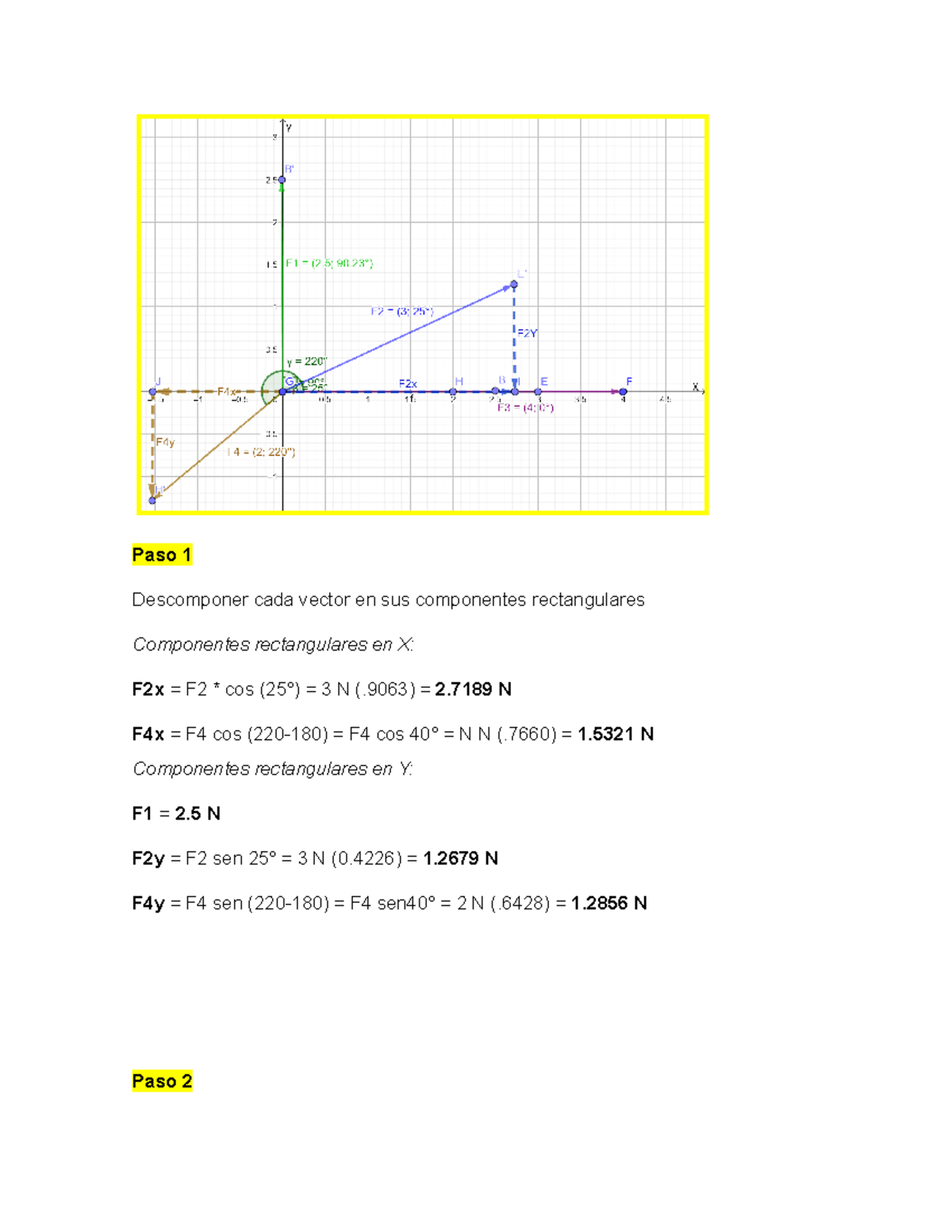 Sistema Vectores Concurrentes ejercicio - Paso 1 Descomponer cada ...