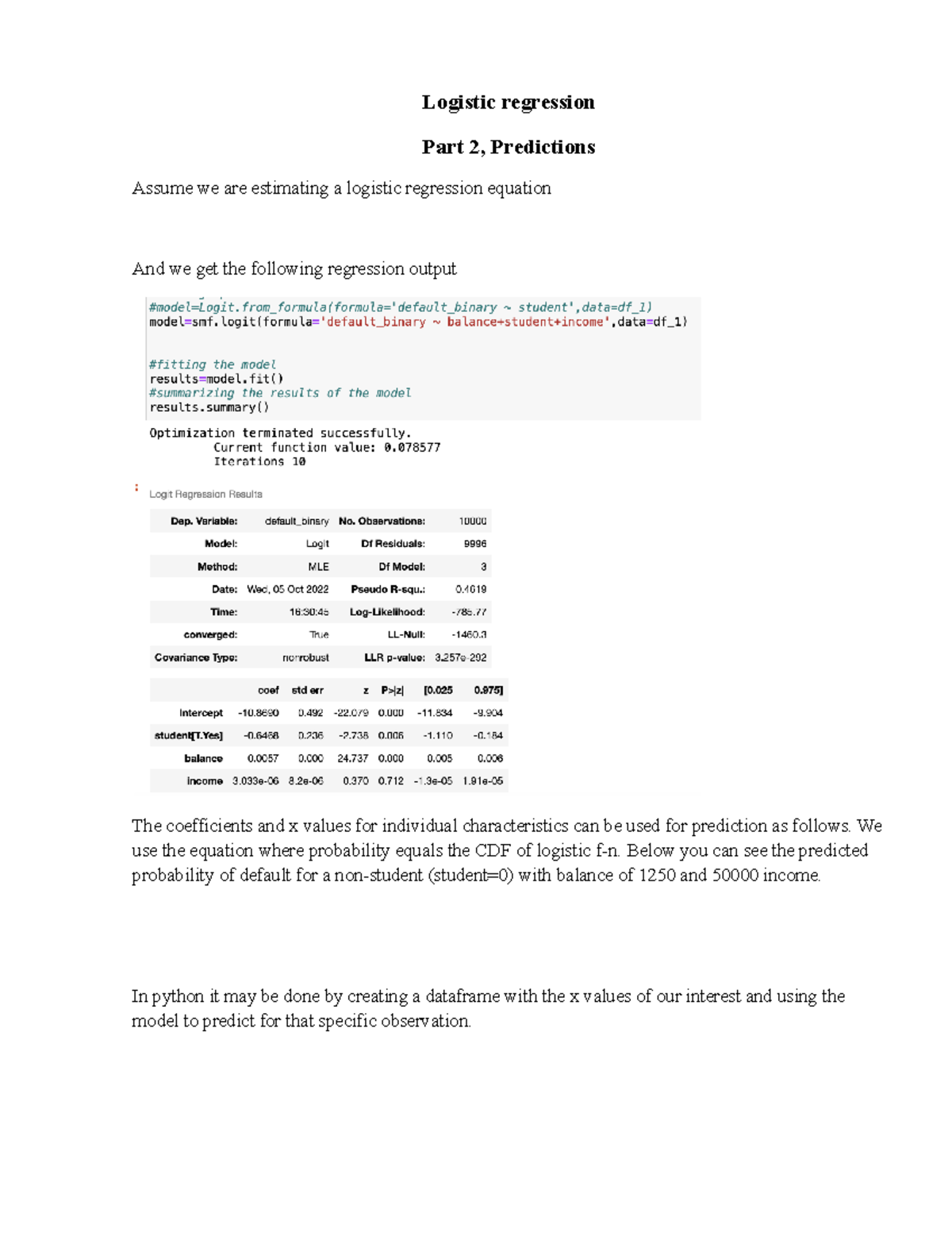 Logistic regression part 2 - We use the equation where probability ...