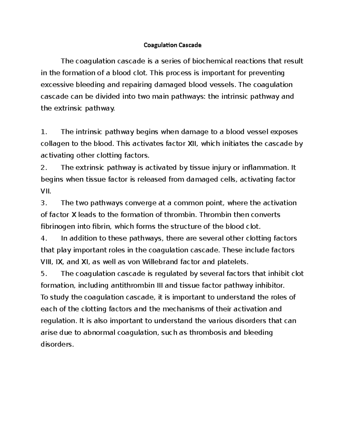 Coag cascade study guide - Coagulation Cascade The coagulation cascade ...