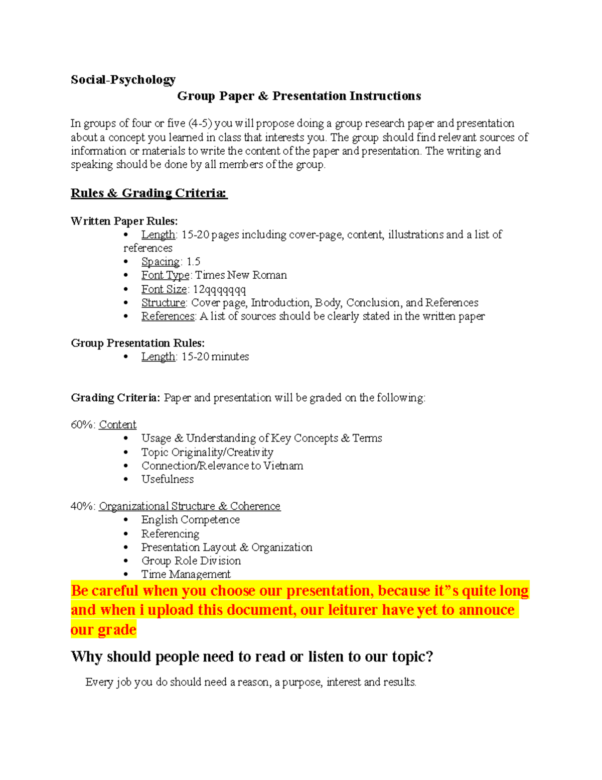 Final Presentation Social Psychology - Social-Psychology Group Paper ...