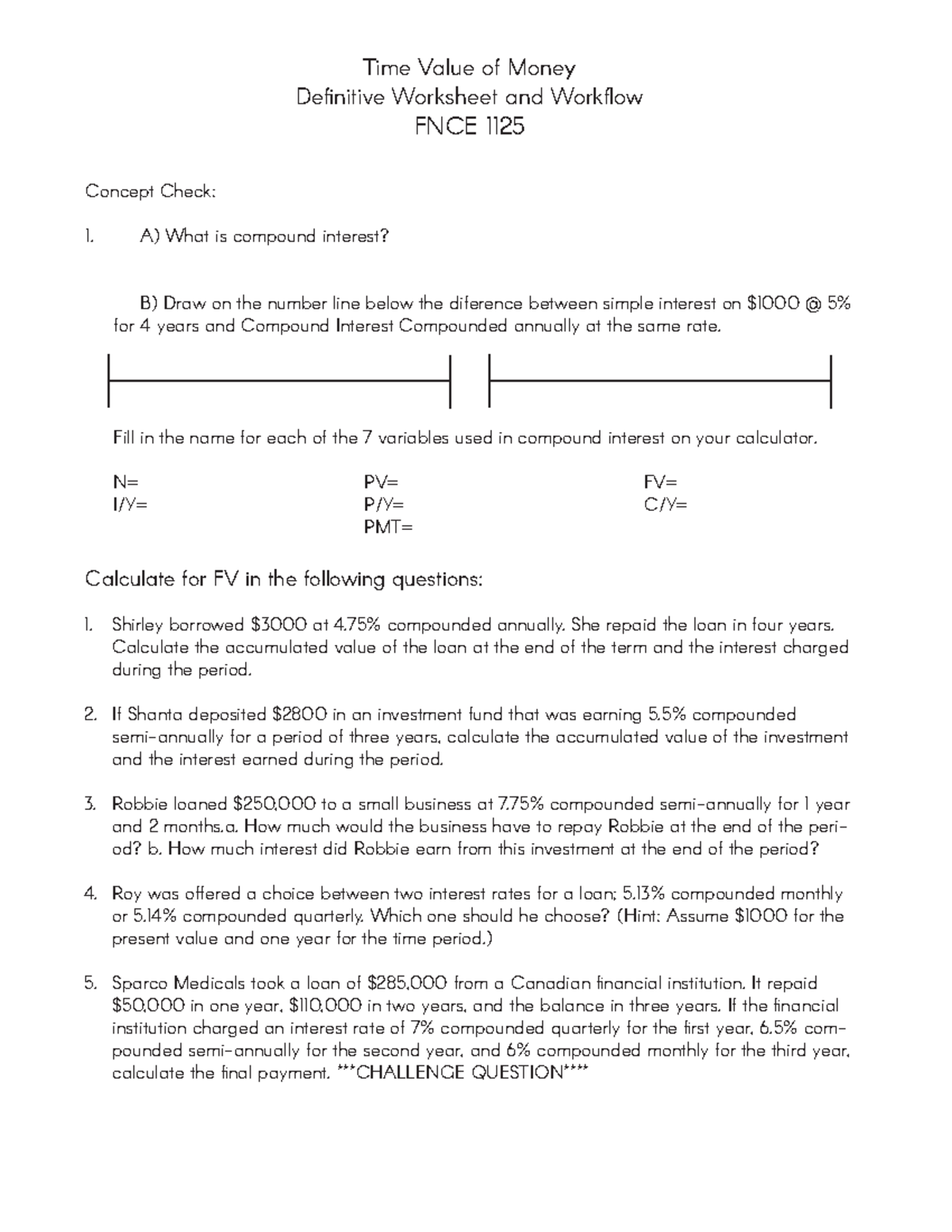 Time Value Worksheet - Time Value of Money Deinitive Worksheet and ...