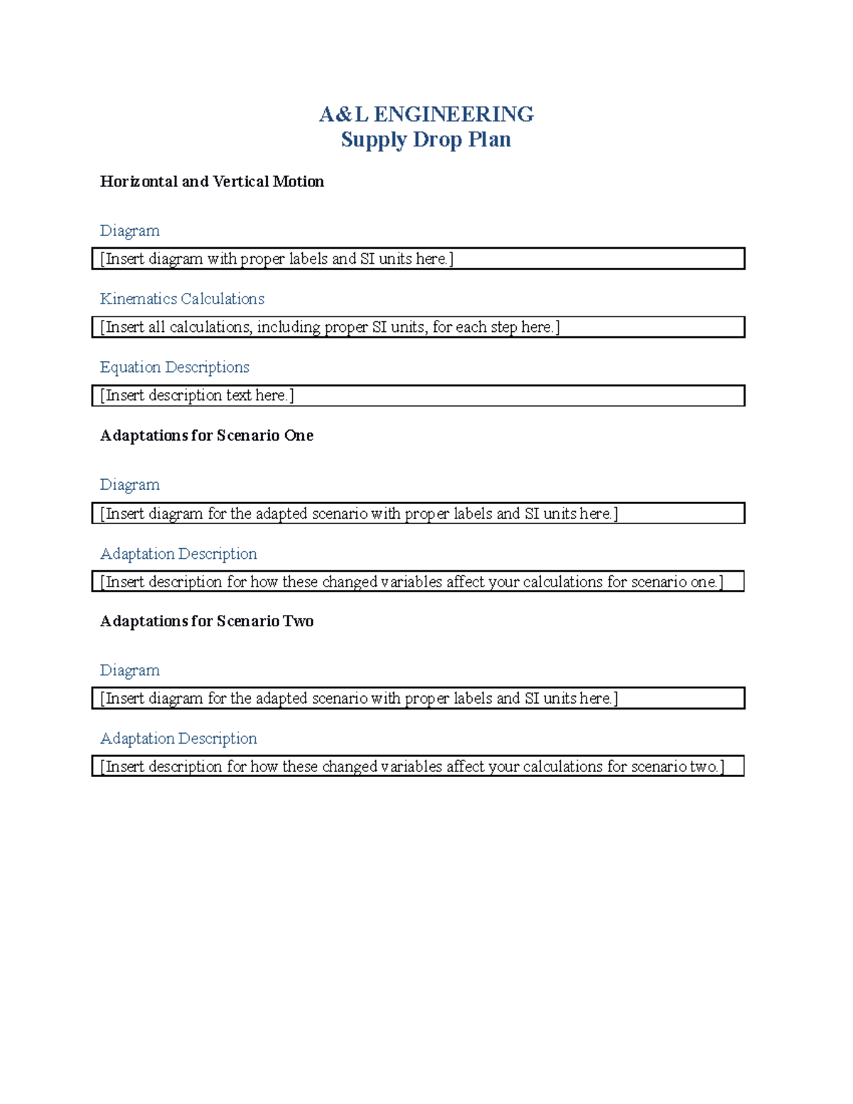PHY 150 Project One Supply Drop Plan Template - A&L ENGINEERING Supply ...